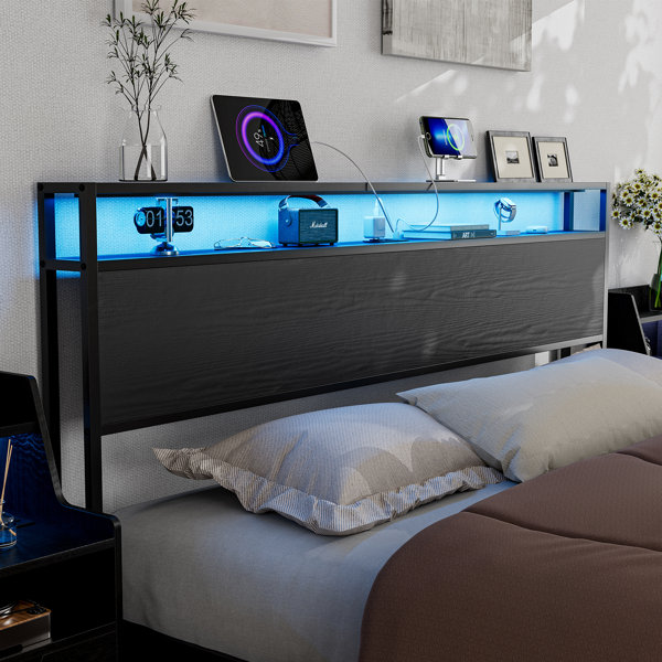 Ivy Bronx Kaiwei Storage Headboard With Led Lights & Charging Station ...