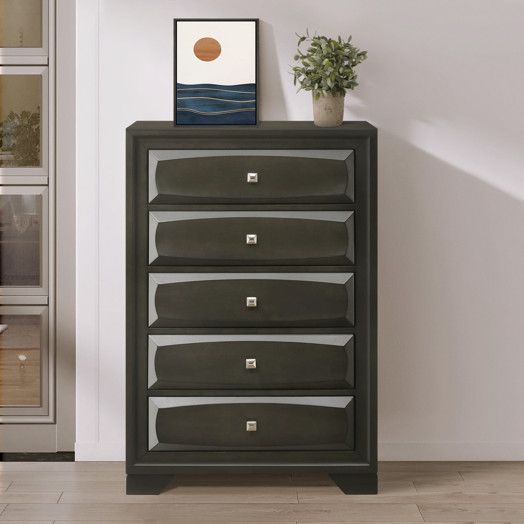Red Barrel Studio® Zyrah Antique Grey 5 - Drawer Chest | Wayfair