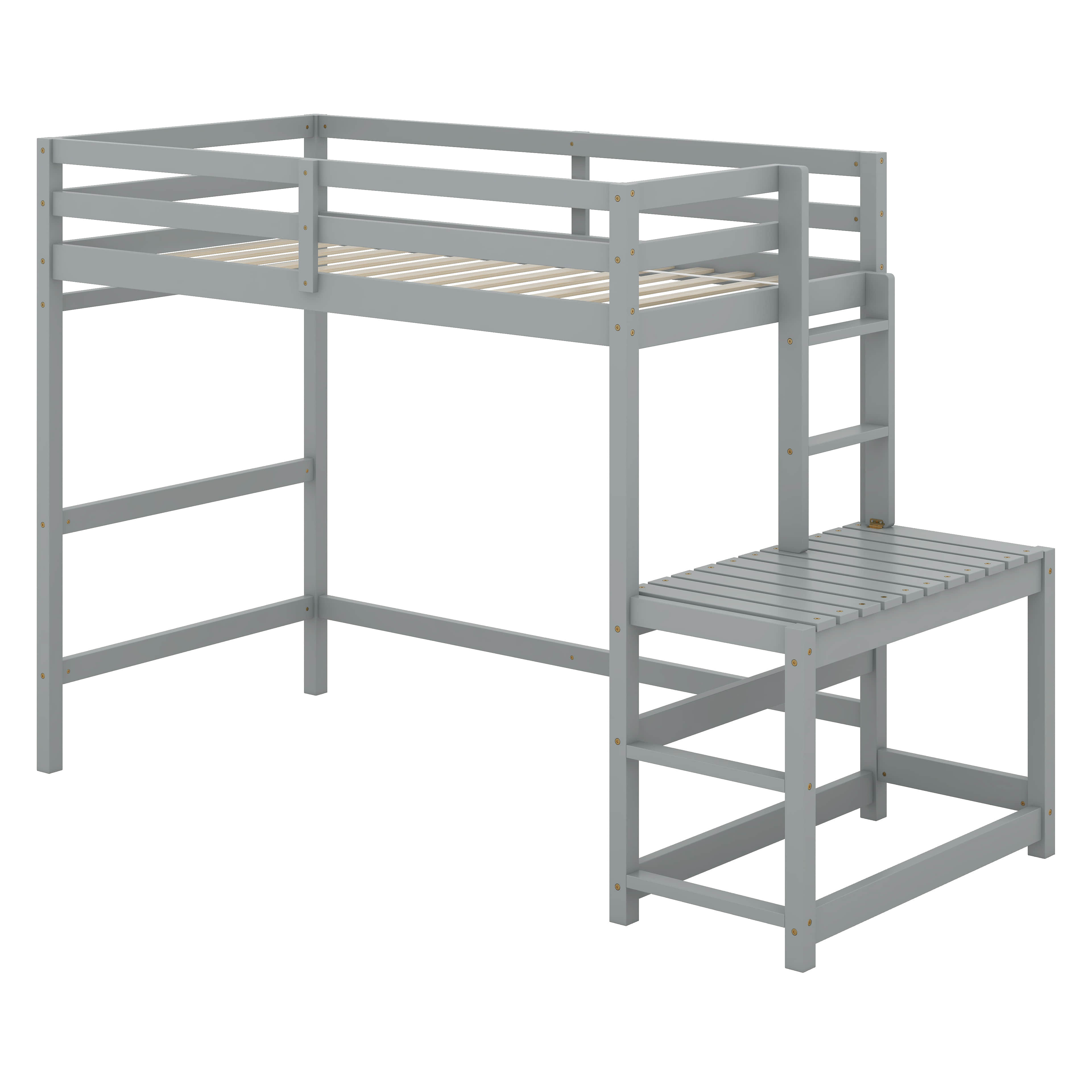 Harriet Bee Twin Size High Loft Bed With Ladder Landing Platform ...