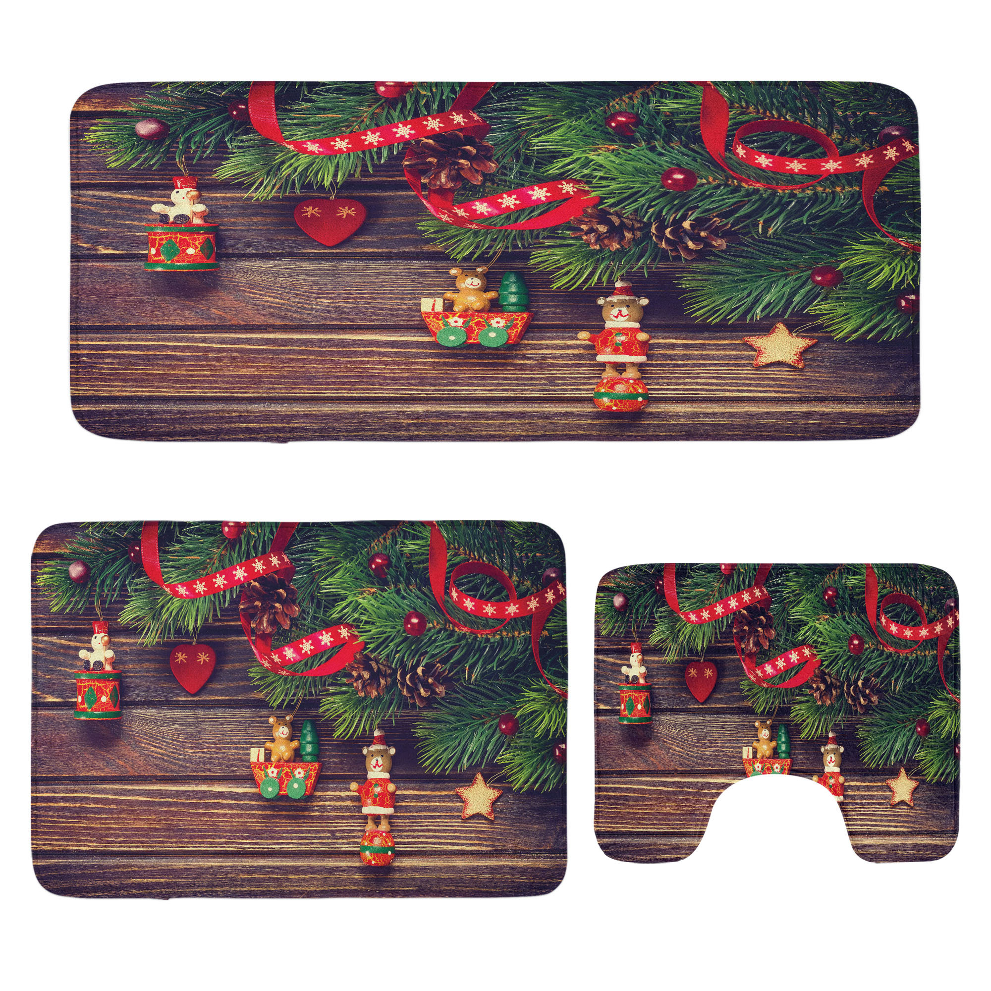 The Holiday Aisle® Christmas Bathroom Rug Set 3 Pieces U-Shape ...
