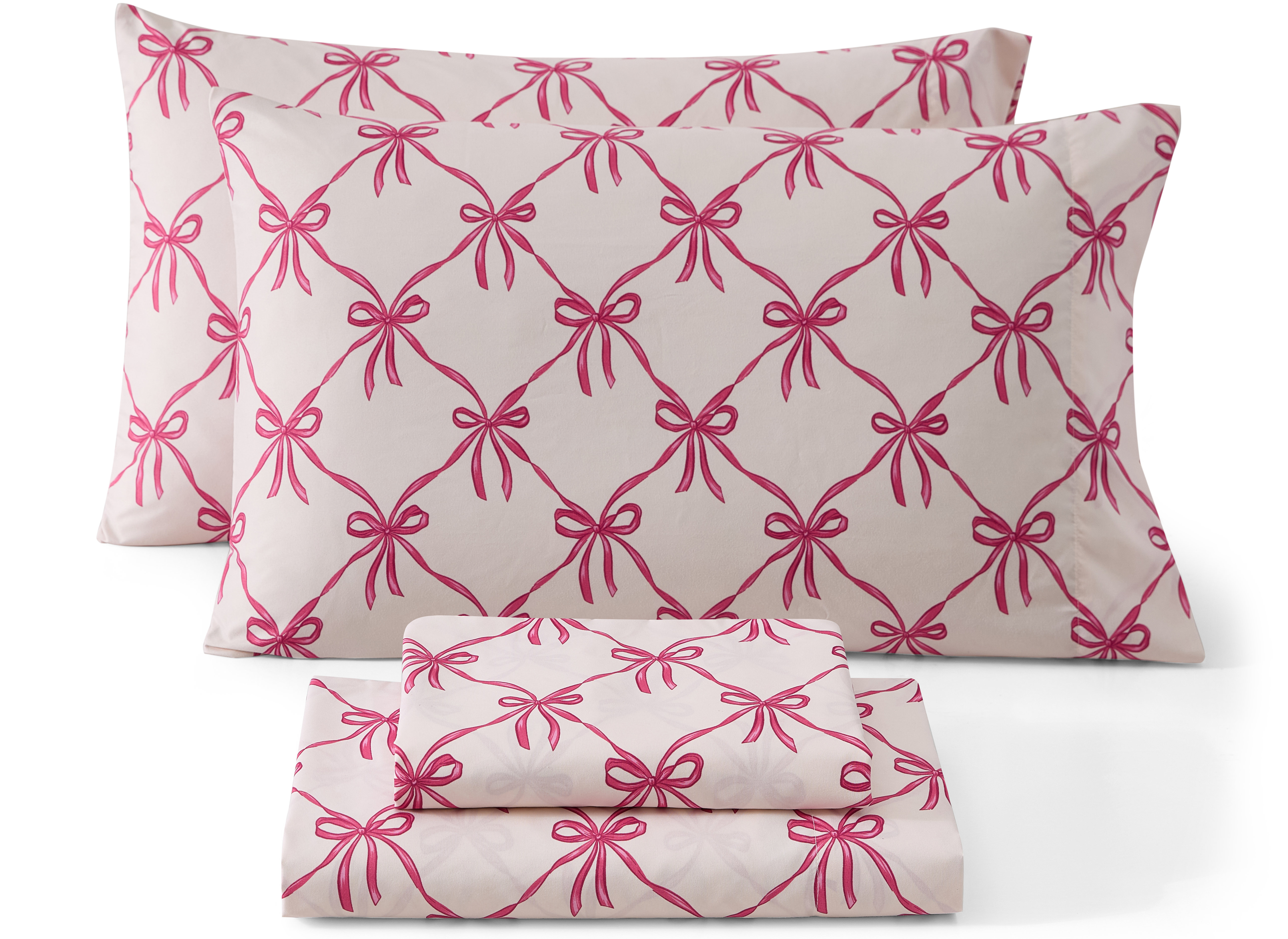 HLC.ME Pink Bows Printed Bed Sheets - 3 Piece Patterned Bed Sheet Set ...