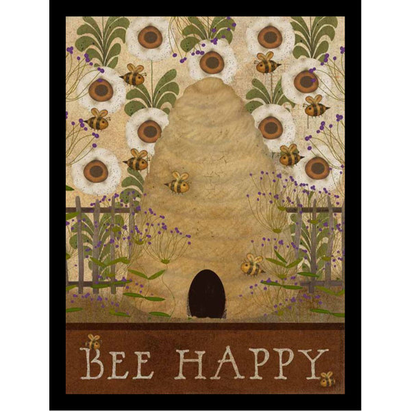Buy Art For Less 'Bee Happy Poster' by Beth Albert Framed Graphic Art ...