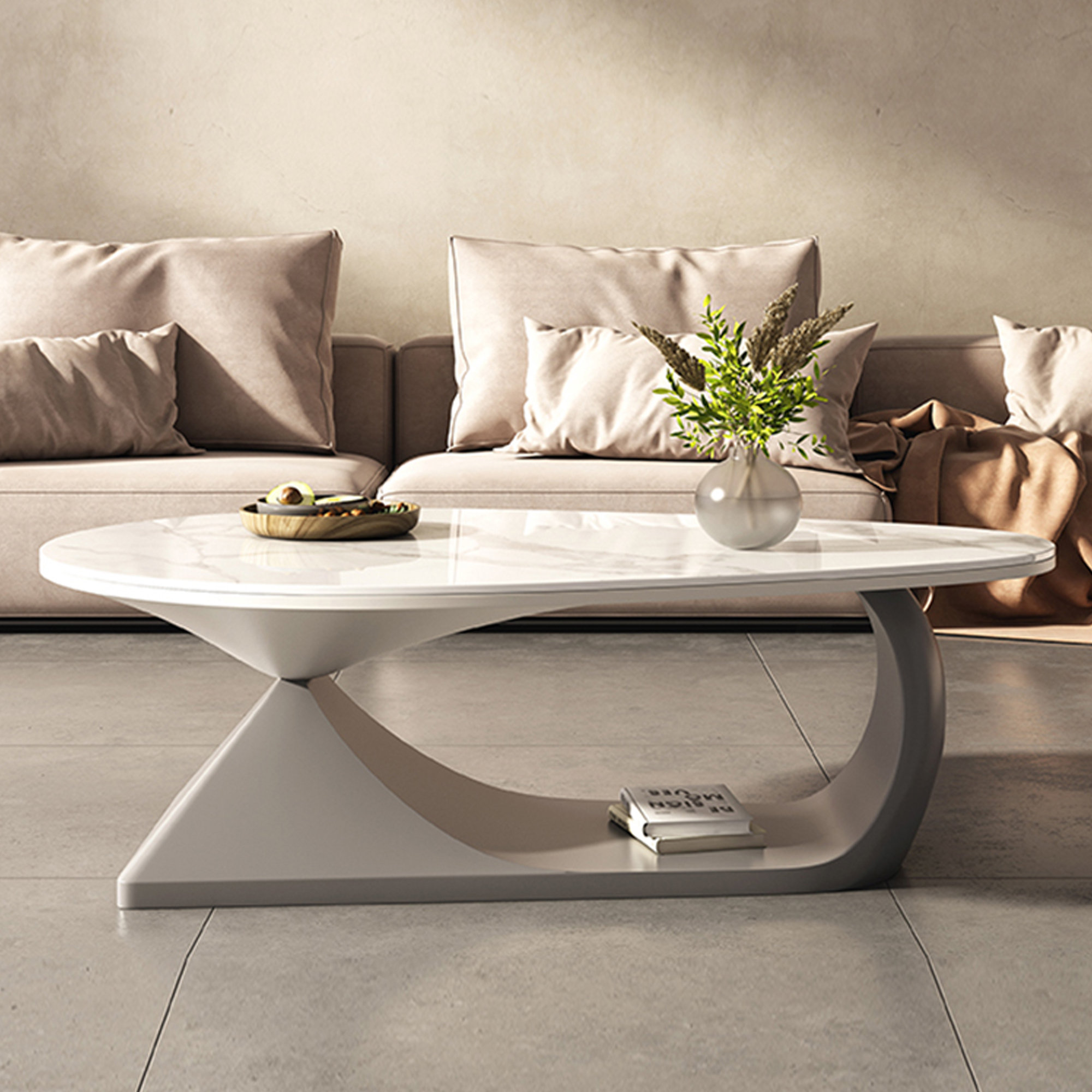 SylphLike Modern Cream Style Oval Coffee Table Light Luxury Sintered ...