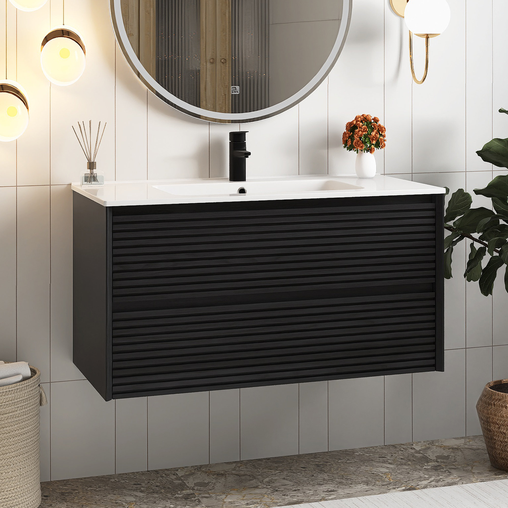 Ebern Designs 36" Wall-Mounted Floating Plywood Bathroom Vanity With ...