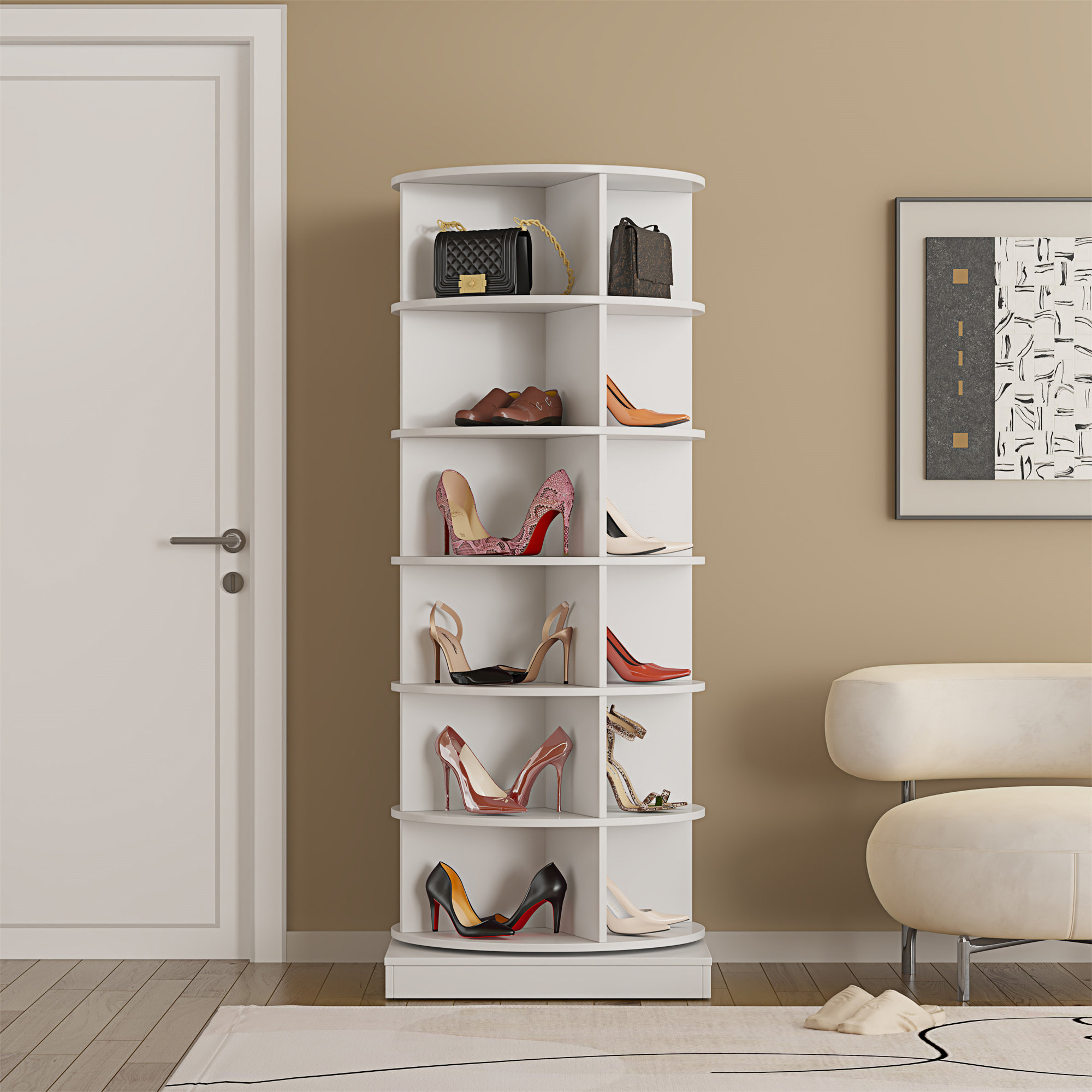 Latitude Run® 360 Rotating Shoe Cabinet 6 Layers With a 360-degree ...