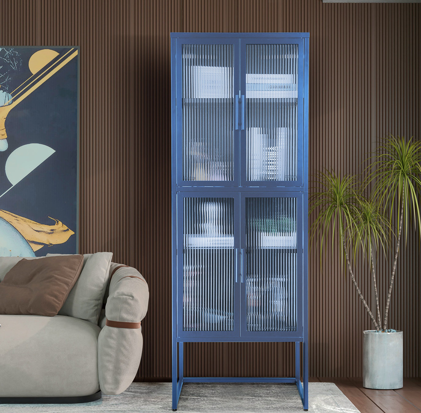 Latitude Run® Storage Cabinet, Stylish 4-Door Tempered Glass Cabinet ...