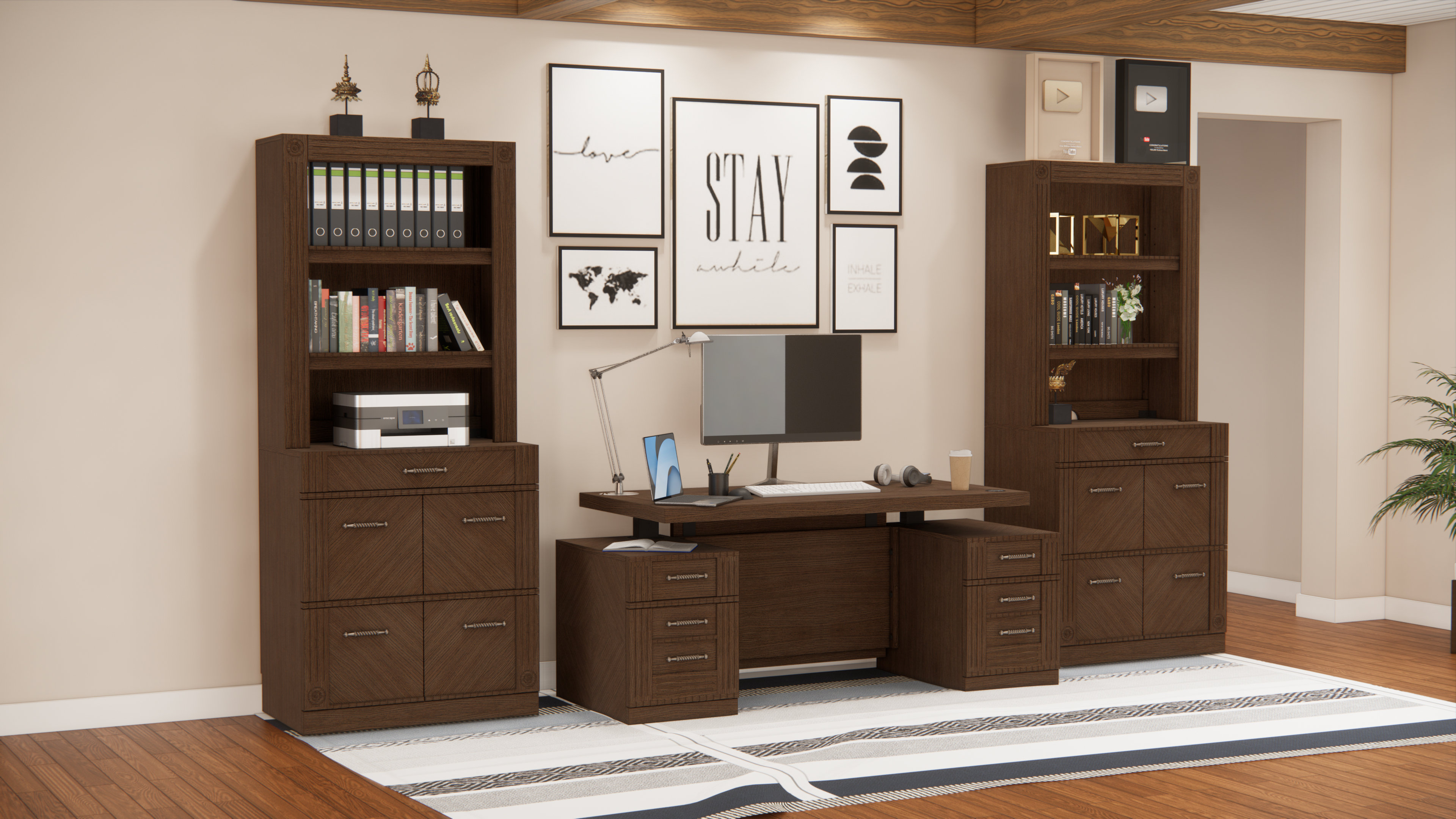 Hokku Designs Junus Sit-Stand Storage Desk with Two File Drawer ...