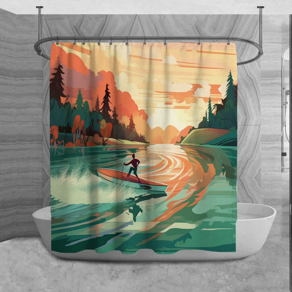 East Urban Home Wakeboard Shower Curtain Sports Bath Mat Green Bathroom ...