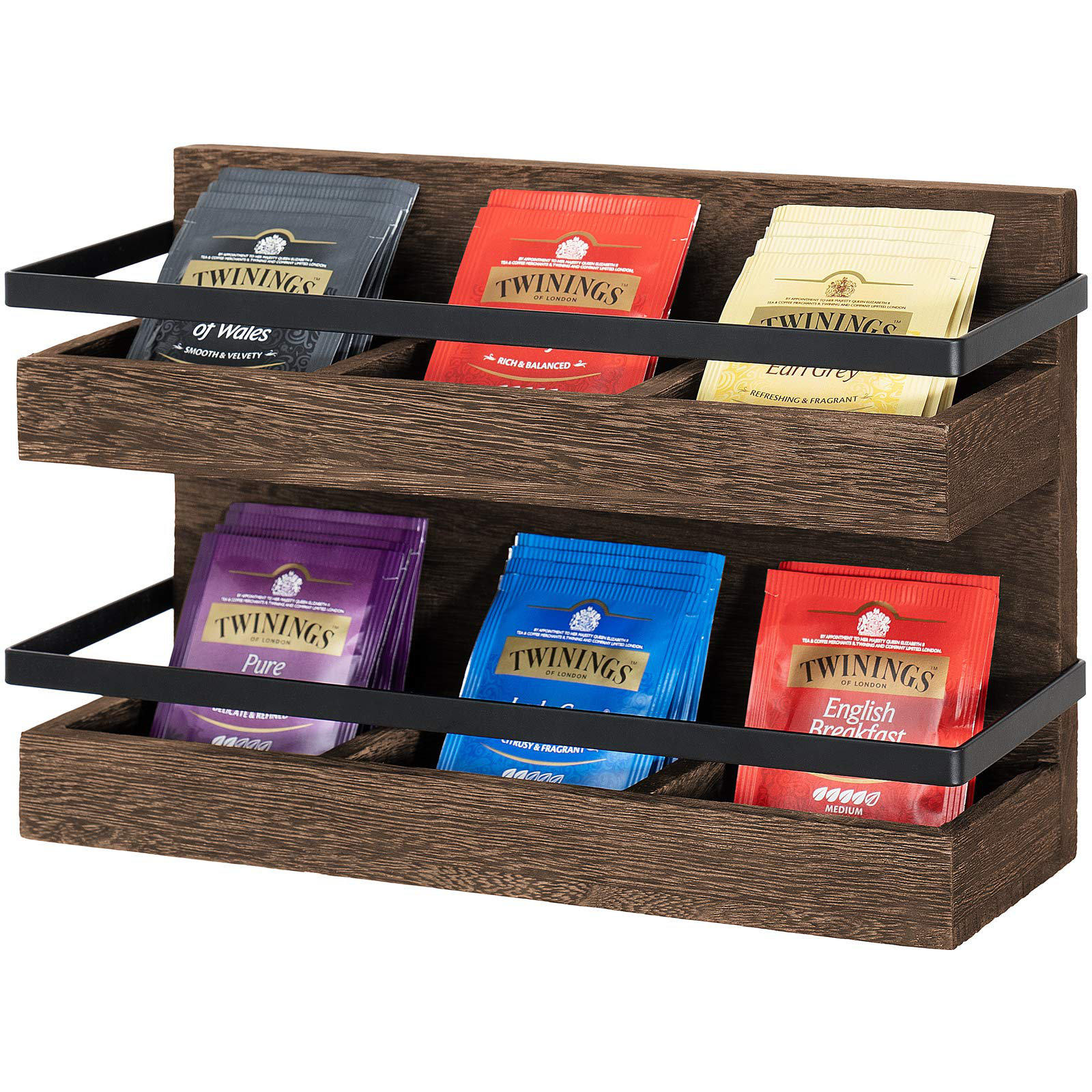 Passetas Tea Bag Organizer 2 Tier Rustic Wood Tea Bags Holder Wall ...
