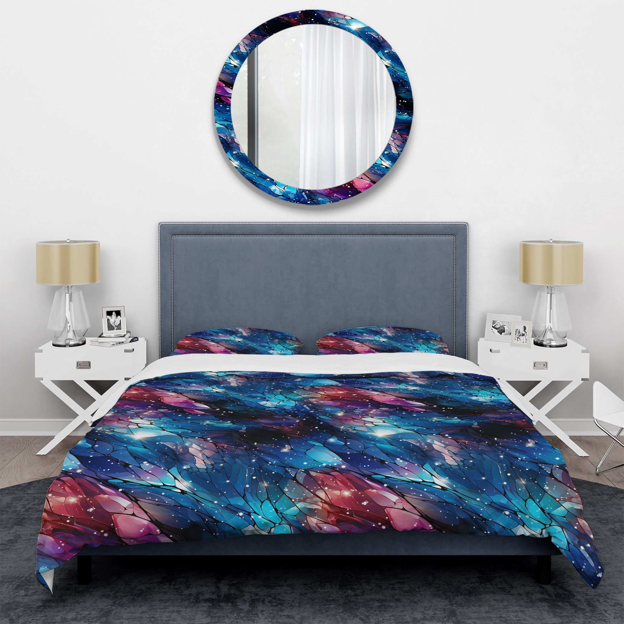 Design Art Ensemble de housse de couette en marbre bleu et rose ...