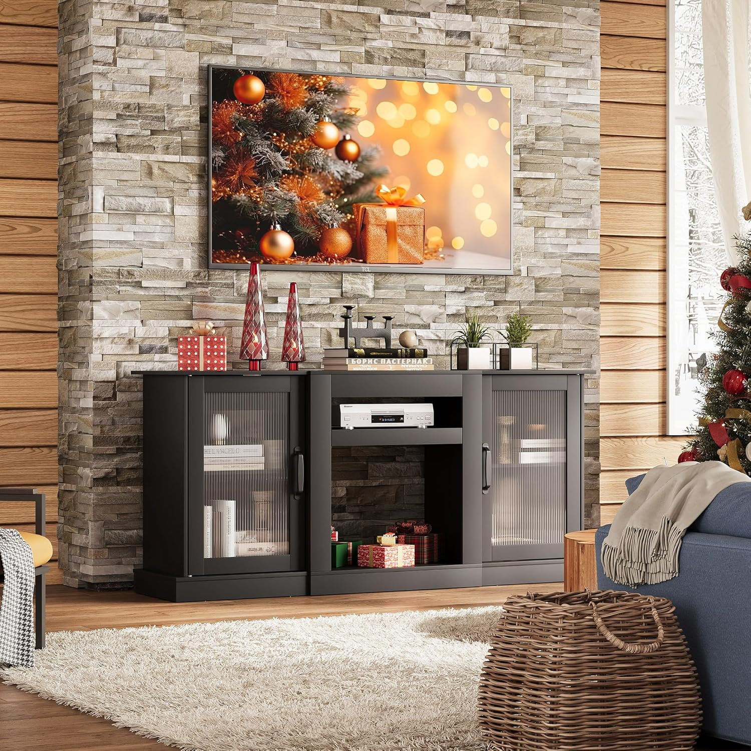 Winston Porter Rotonia Retro TV Stand for 65 inch TV, Entertainment ...