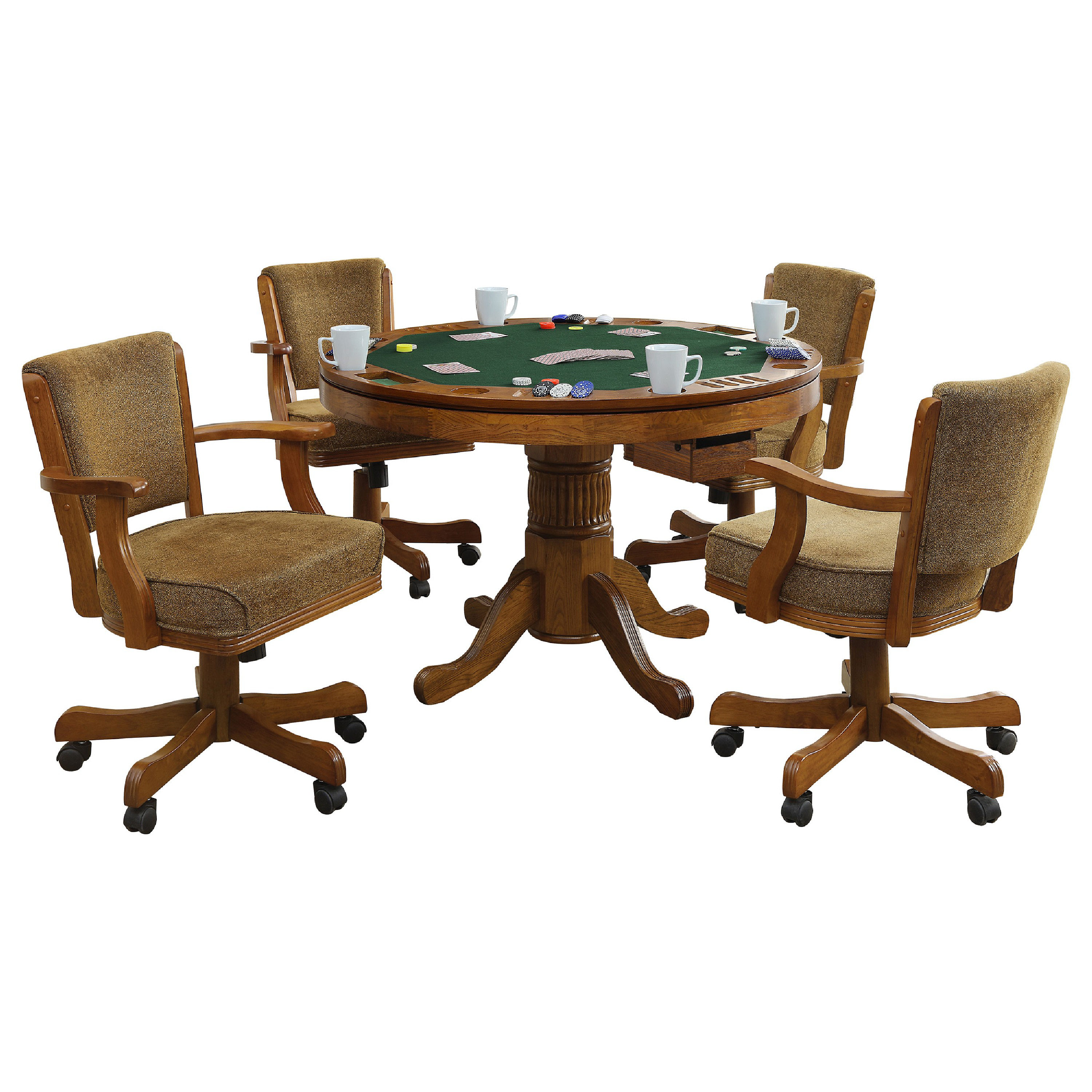 Benjara Tuna 5Pc 3 In 1 Gaming Table Set, Warm Brown Wood, 4 Swivel ...