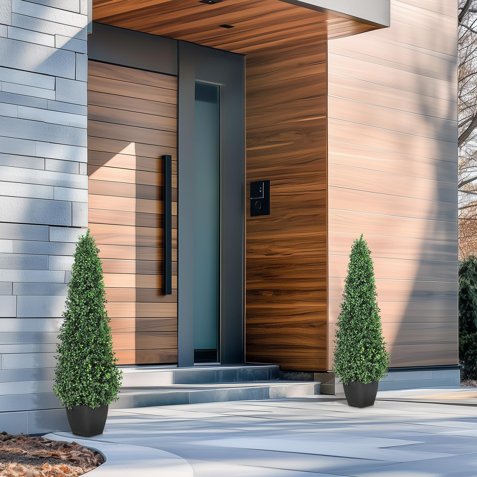 Yuan Home 2Pcs Artificial Cedar Topiary Trees For Home Decor Fake ...