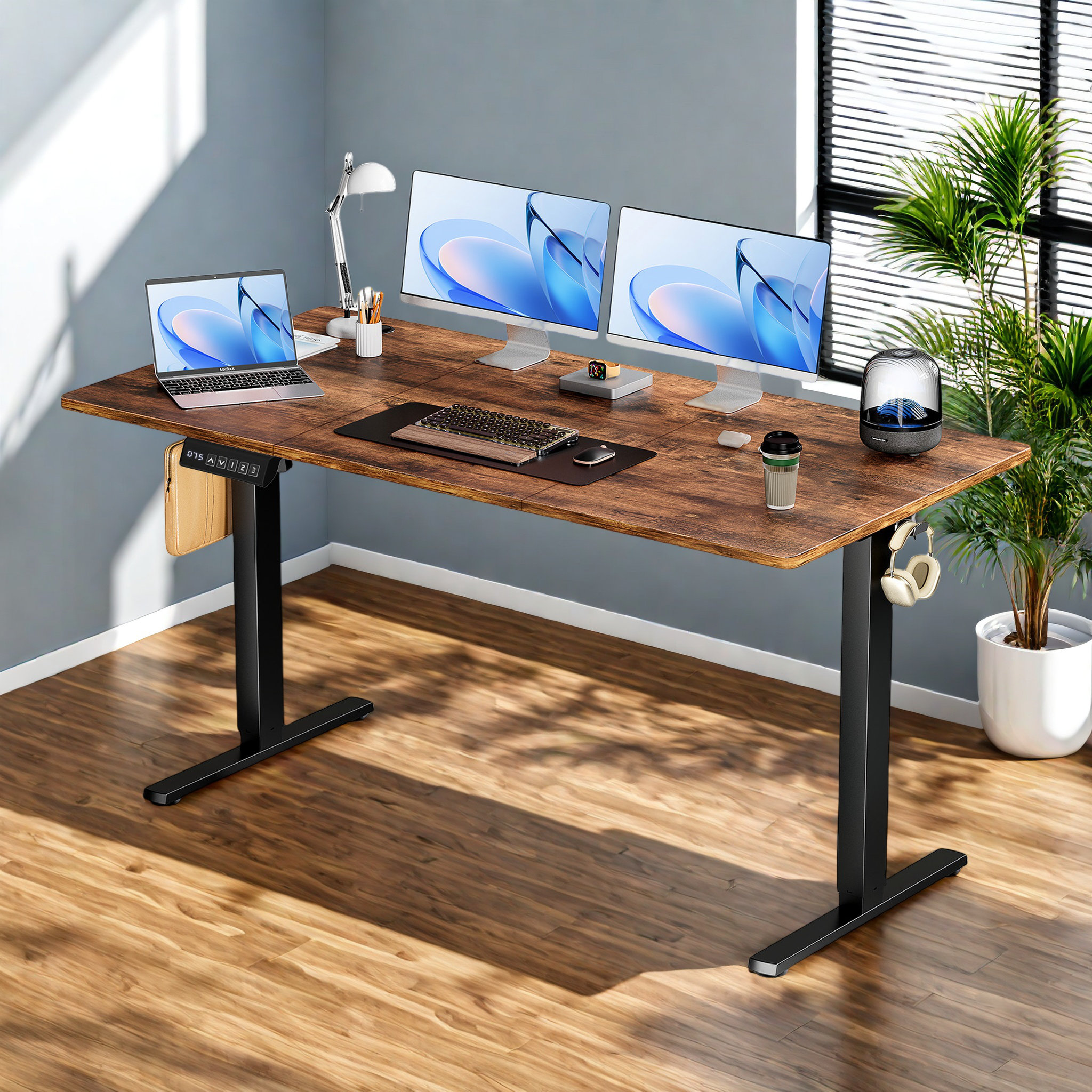Ebern Designs 63" Wide Adjustable Standing Desk, Ergonomic Computer ...