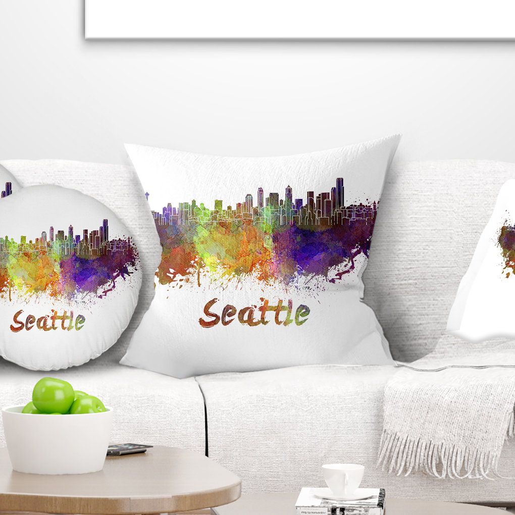 Design Art Seattle Skyline - Cityscape Printed Throw Pillow | Wayfair