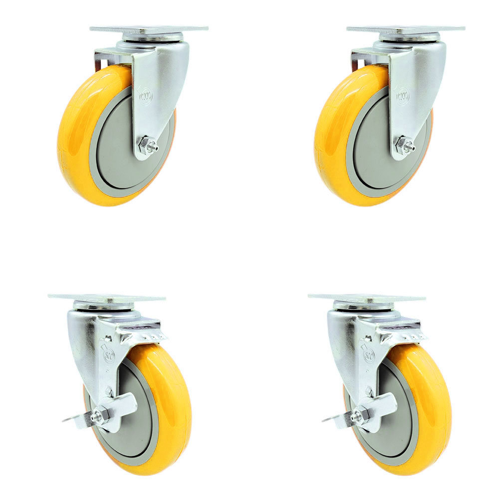 Service Caster 5 Inch Yellow Polyurethane Wheel Swivel Top Plate Caster ...