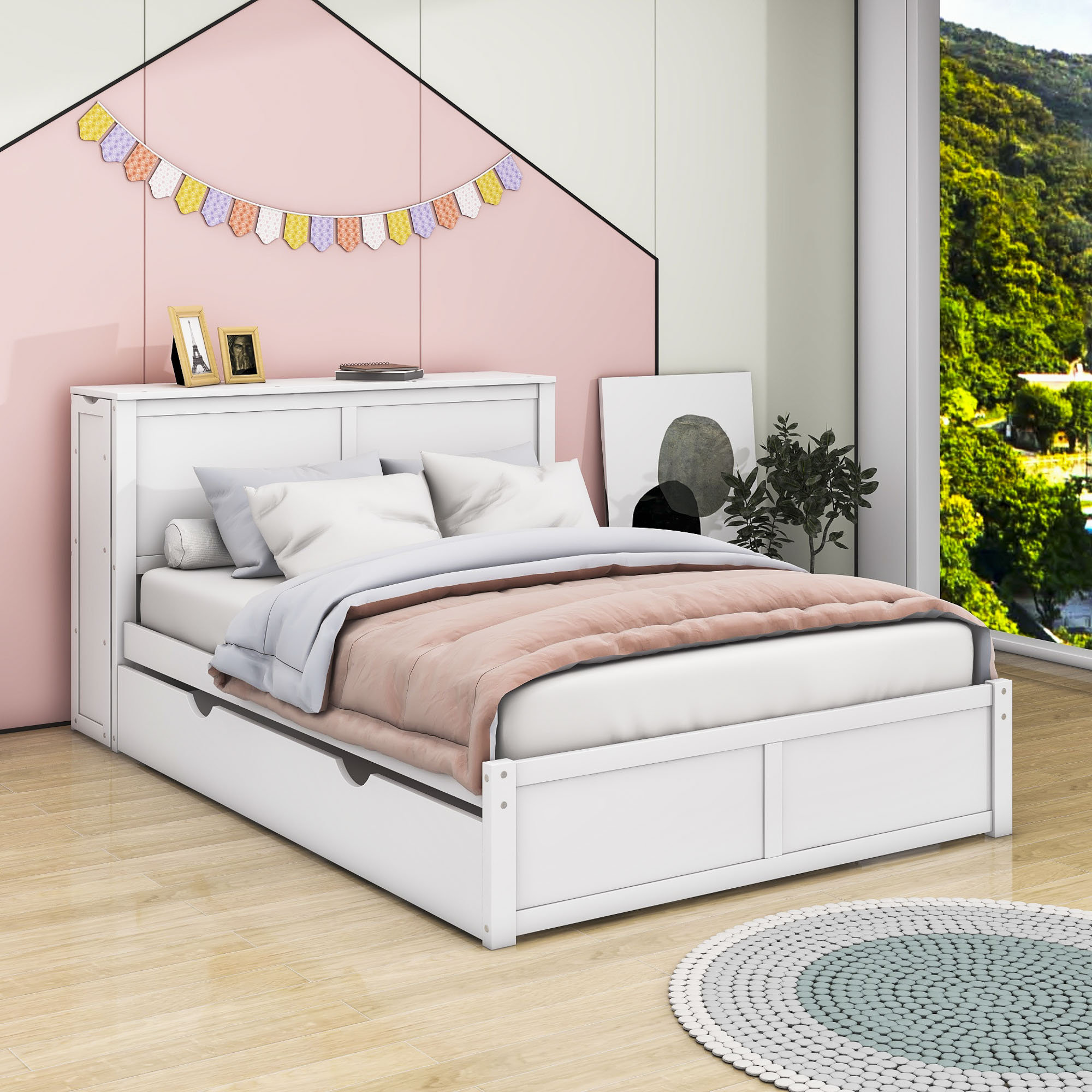 Red Barrel Studio® Blome Wooden Platform Bed with Pull Out Shelves and ...