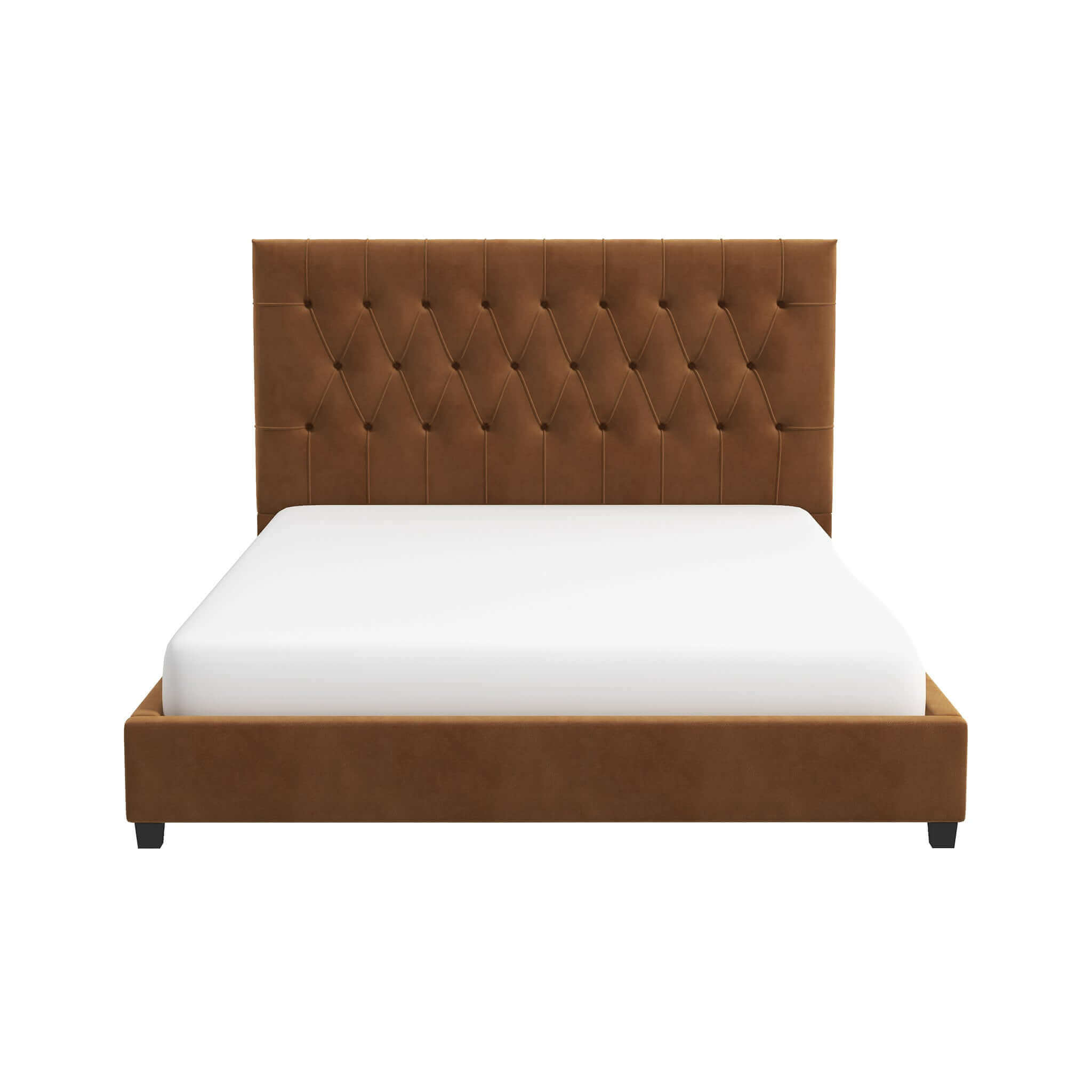 TIBMUTO Cognac Velvet Upholstered King Bed Frame with Tufted Headboard ...