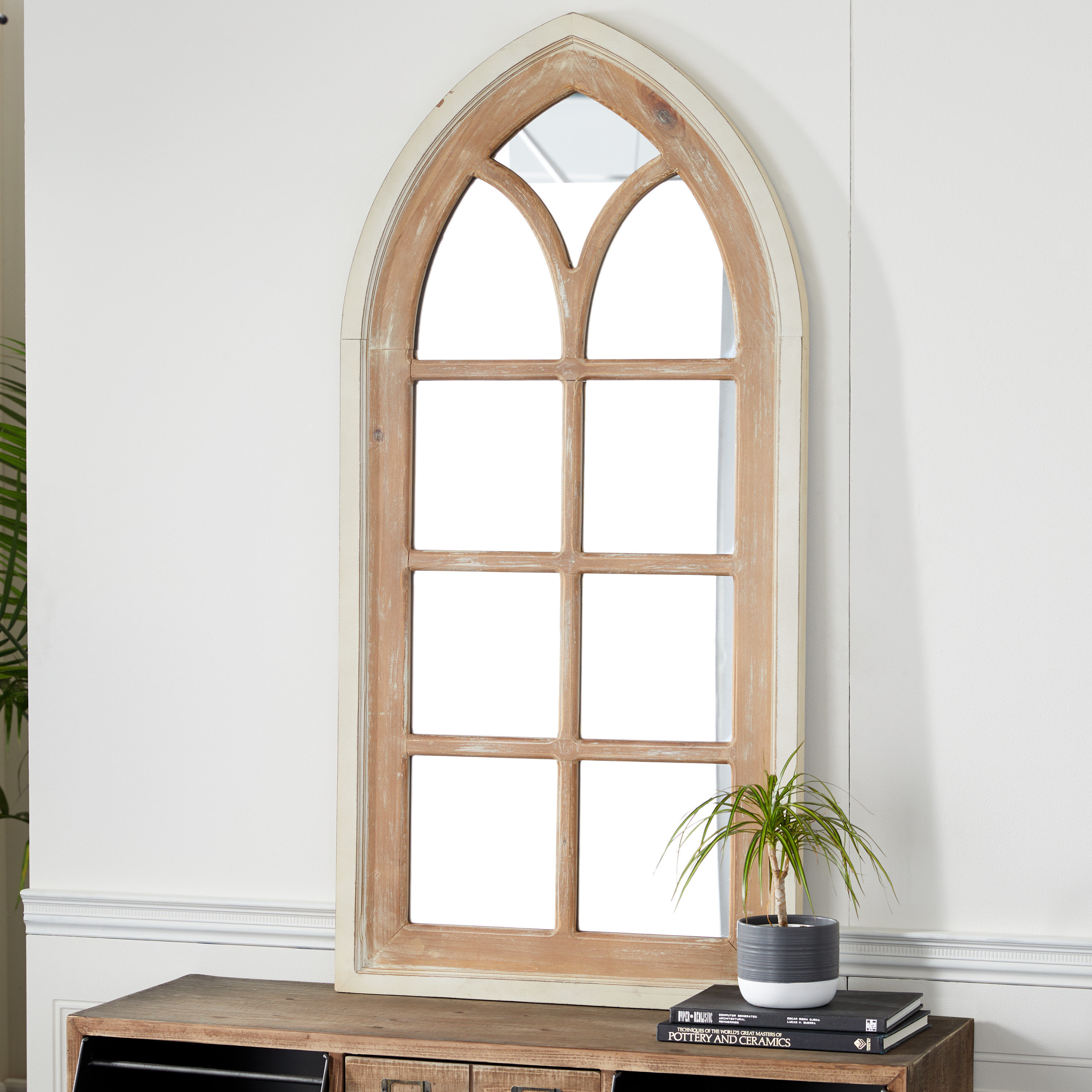 Ophelia & Co. Kandiyohi Wood Arched Distressed Window Pane Brown Wall ...