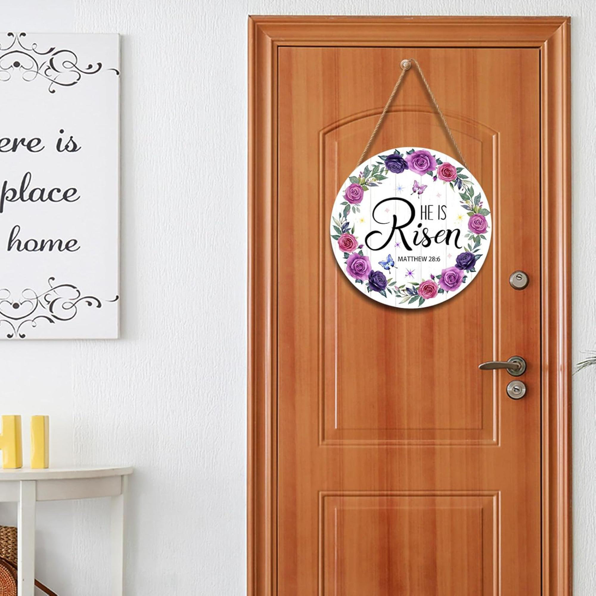 The Holiday Aisle® Easter He Is Risen Door Sign Easter Religious Cross ...
