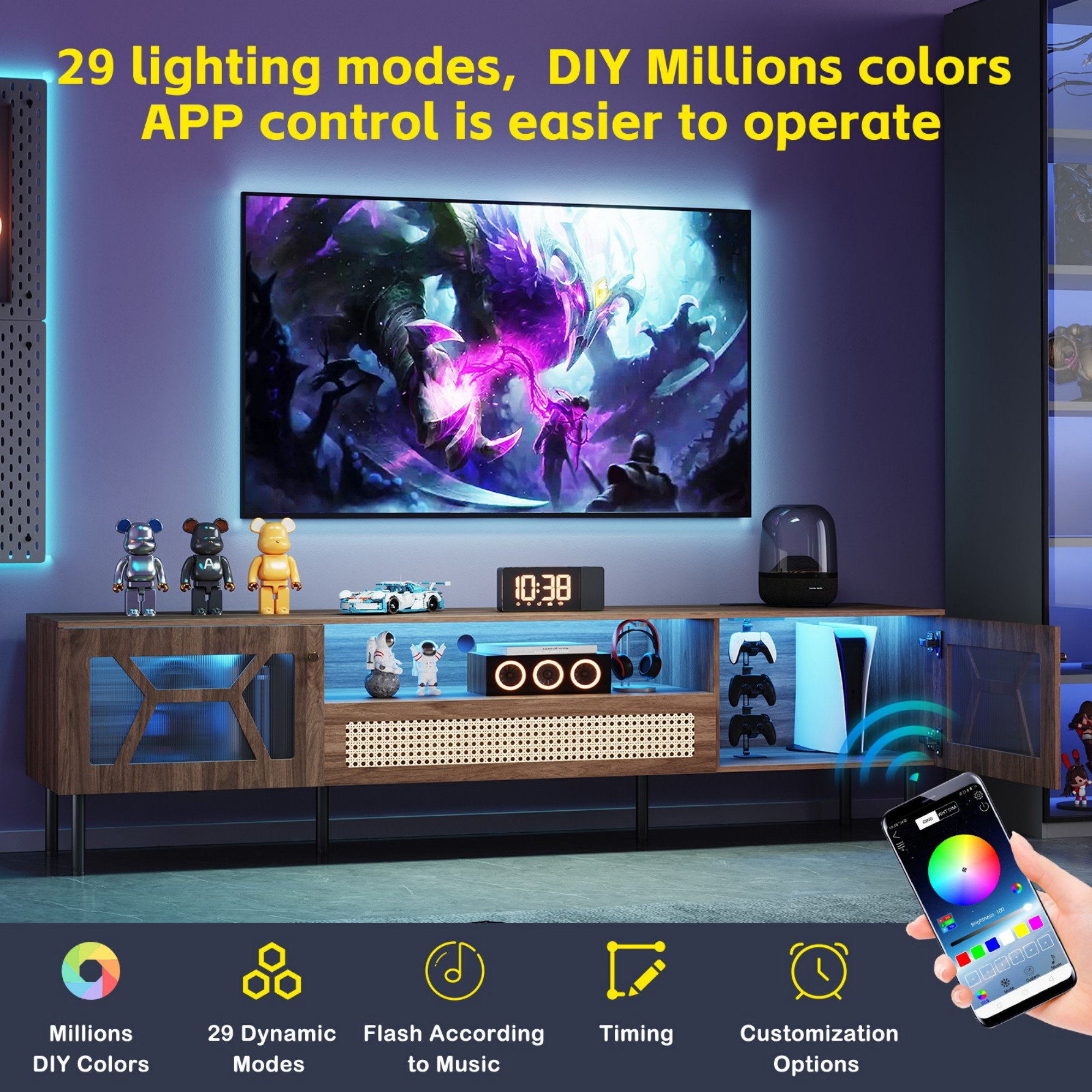 Wrought Studio™ TV Stand for 75" TV, LED Gaming Console with Power ...