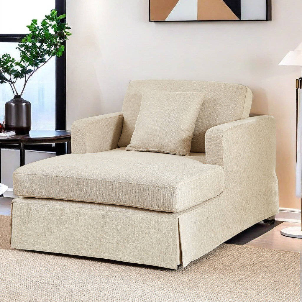 Ebern Designs 53 "W Linen Single Chaise Lounge With Throw Pillow With ...