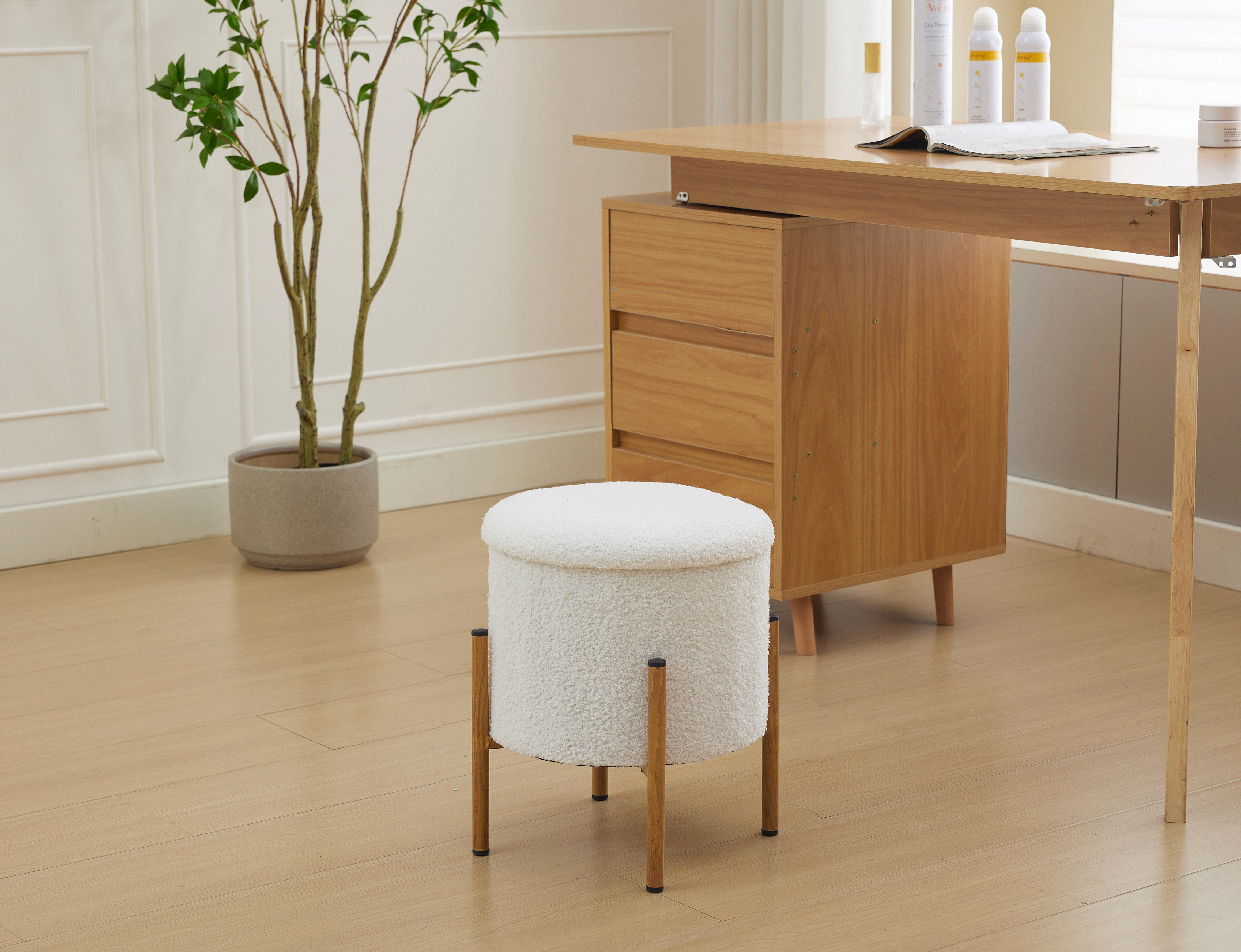 Winston Porter Modern Round Storage Ottoman, Ottoman Foot Stools With ...