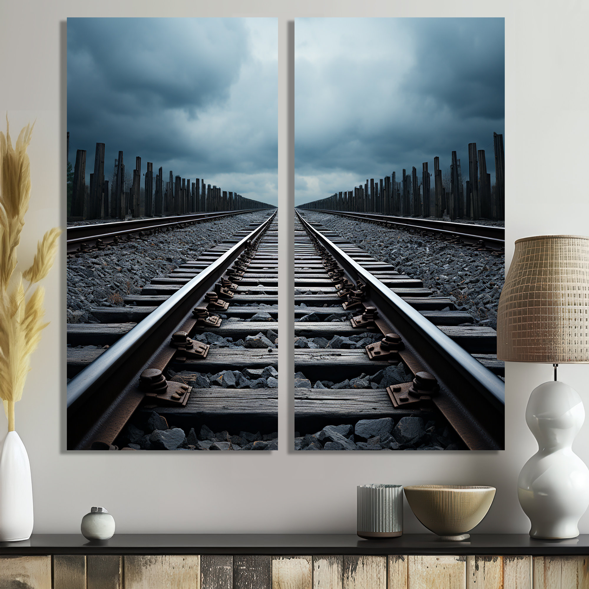 Latitude Run® Train Minimalist Tracks II - Gray Modern Wall Decor | Wayfair