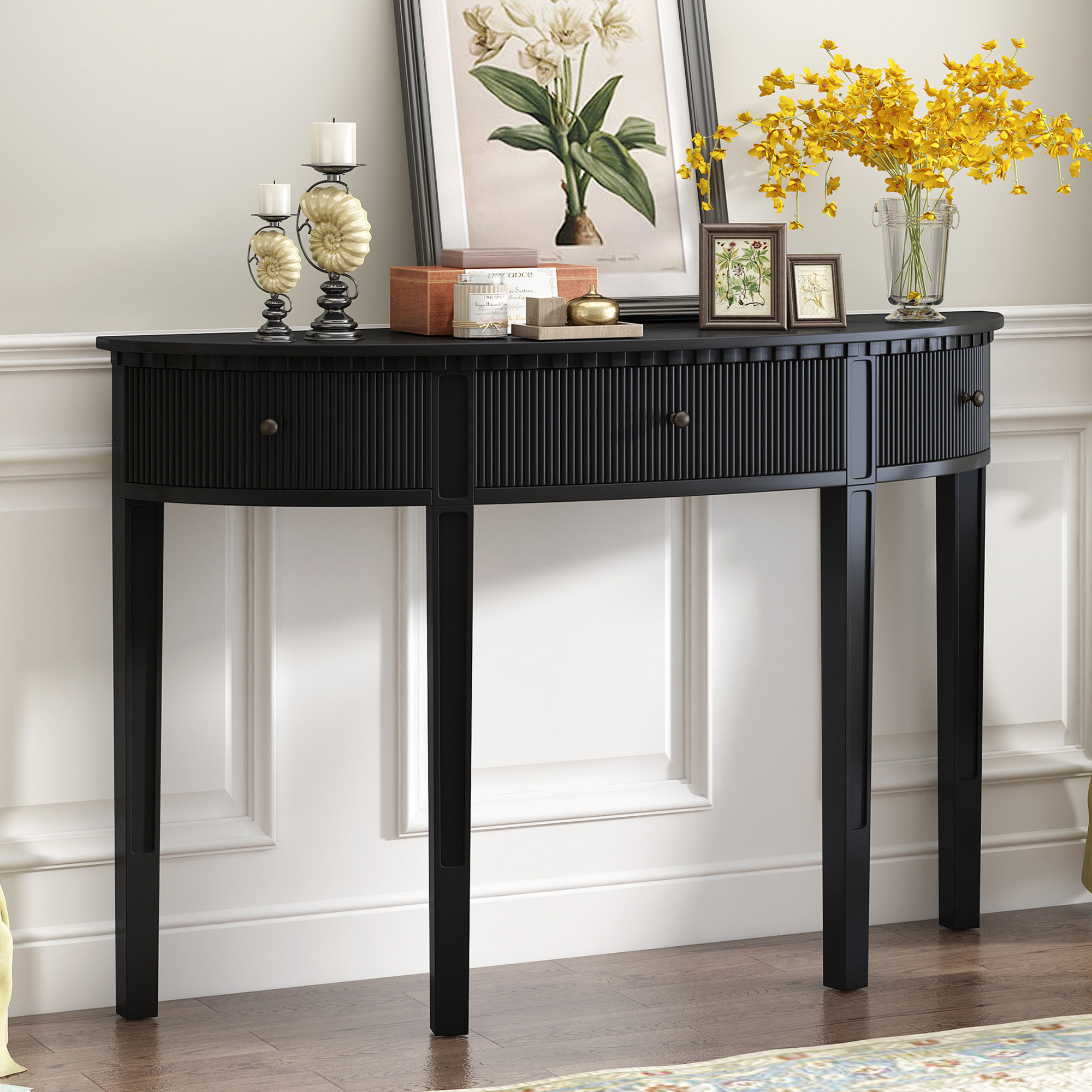 Latitude Run® Pine Veneer Console Table With Vertical Stripe Drawer ...