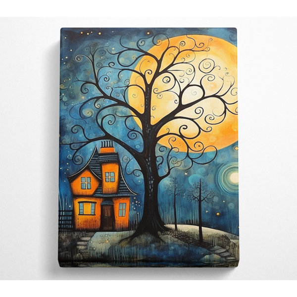 Bright Star Swirly Tree House Moon - Wrapped Canvas Print | Wayfair.co.uk