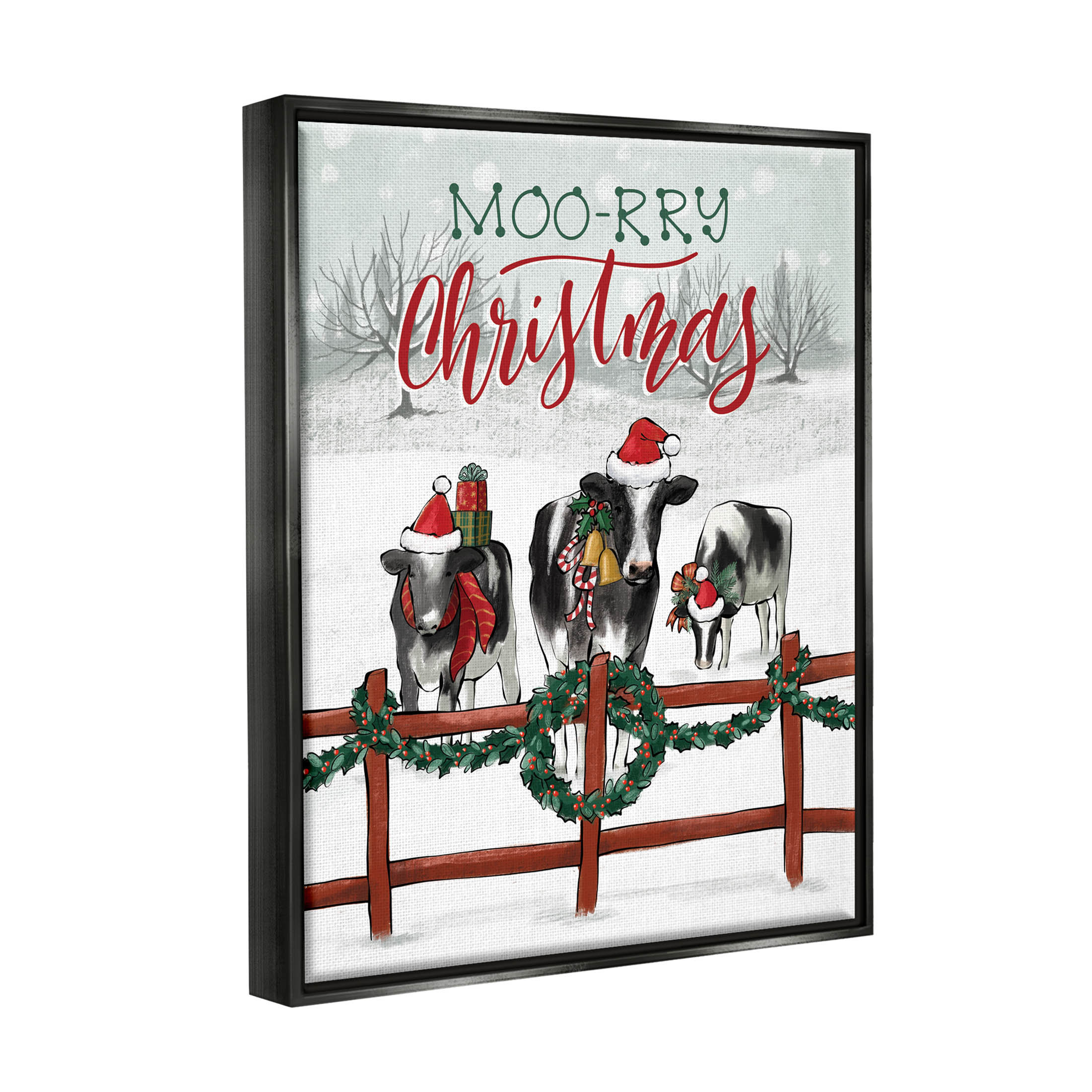The Holiday Aisle® Moo-rry Christmas Holiday Snowy Cows - Floater Frame ...