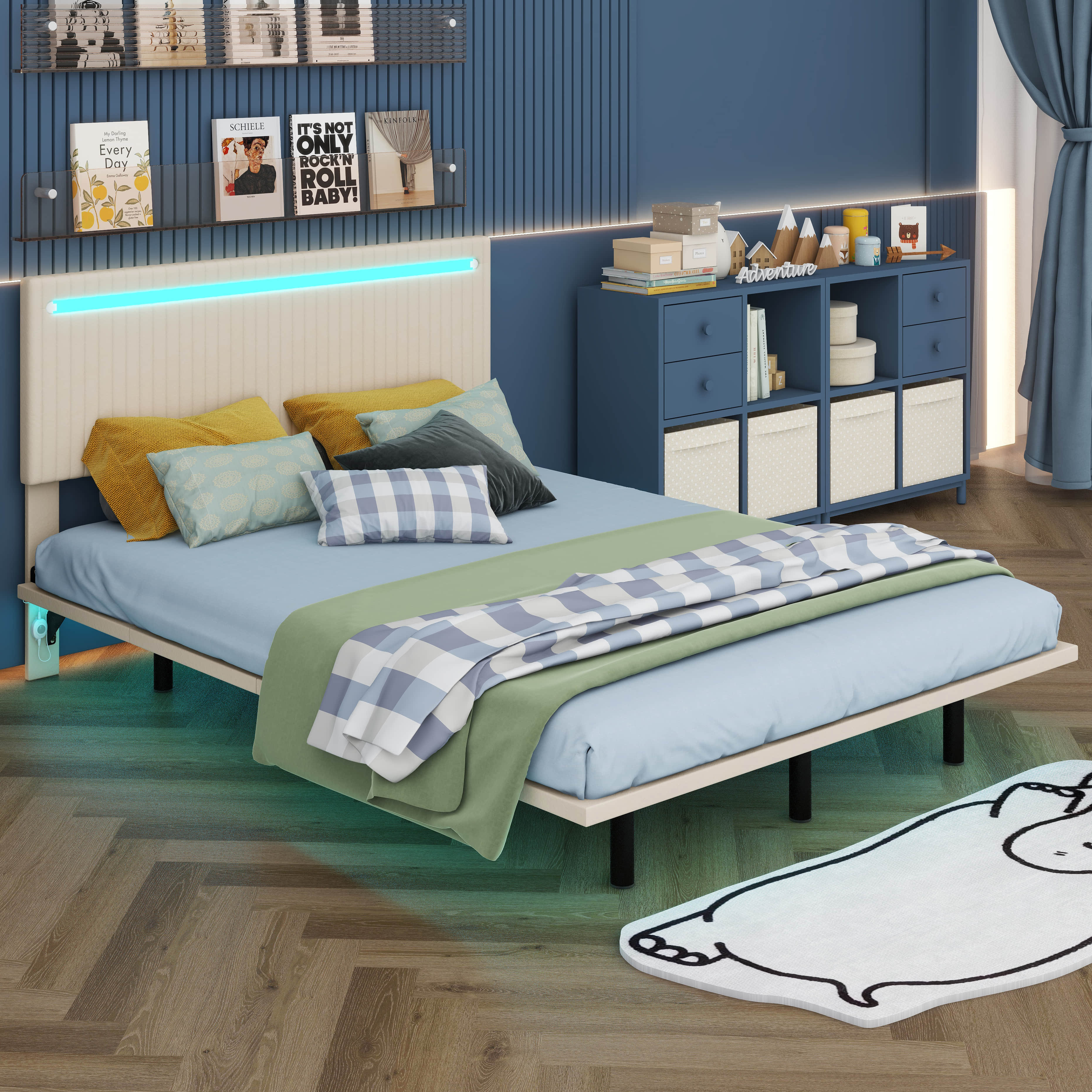 Brayden Studio® Floating Bed With Sensor LED Lights And Height ...