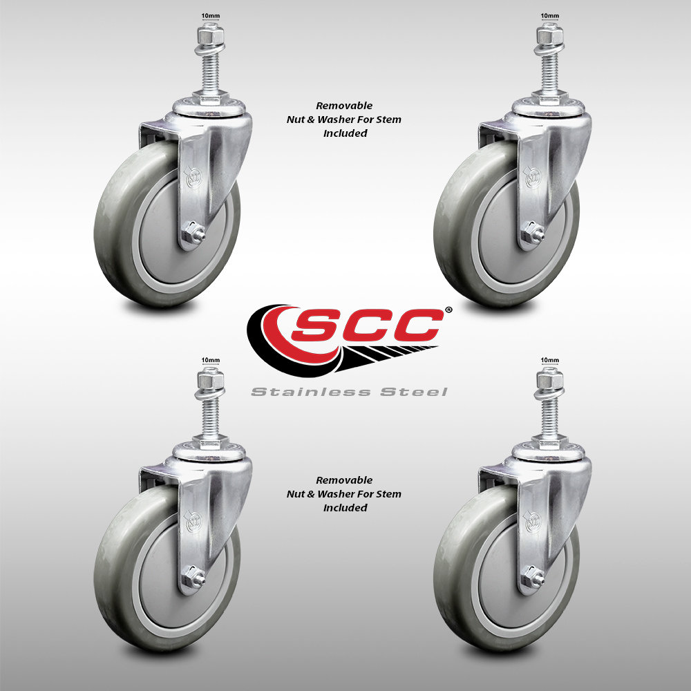 Service Caster 5 Inch SS Polyurethane Wheel Swivel 10mm Threaded Stem ...