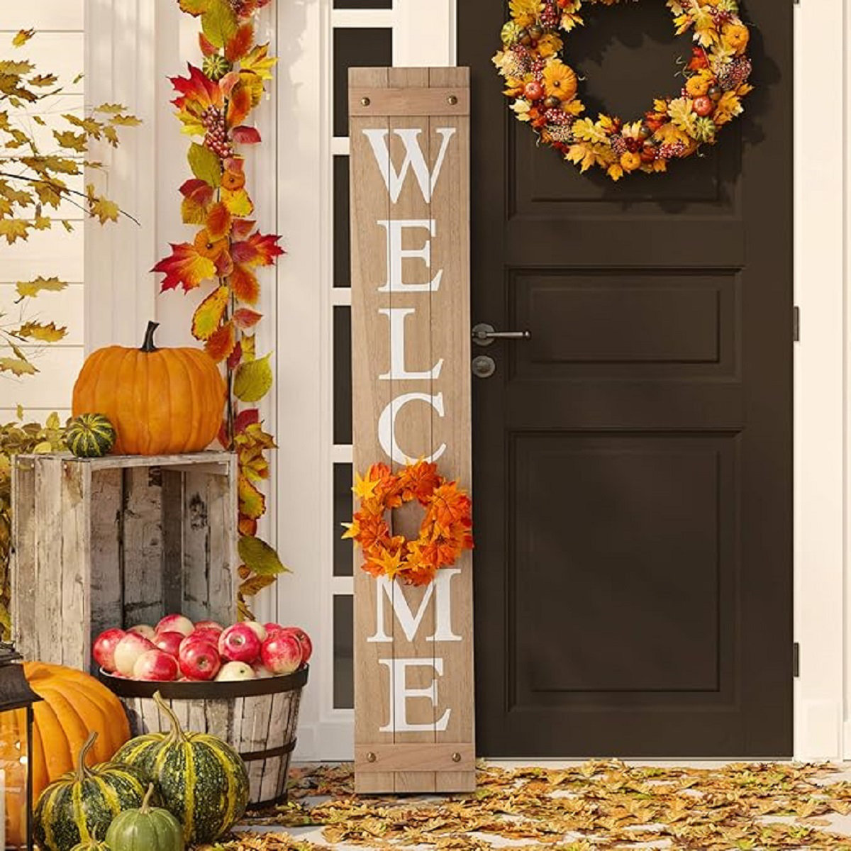 August Grove Wooden Welcome Sign For Porch Front Door Rustic Farmhouse ...