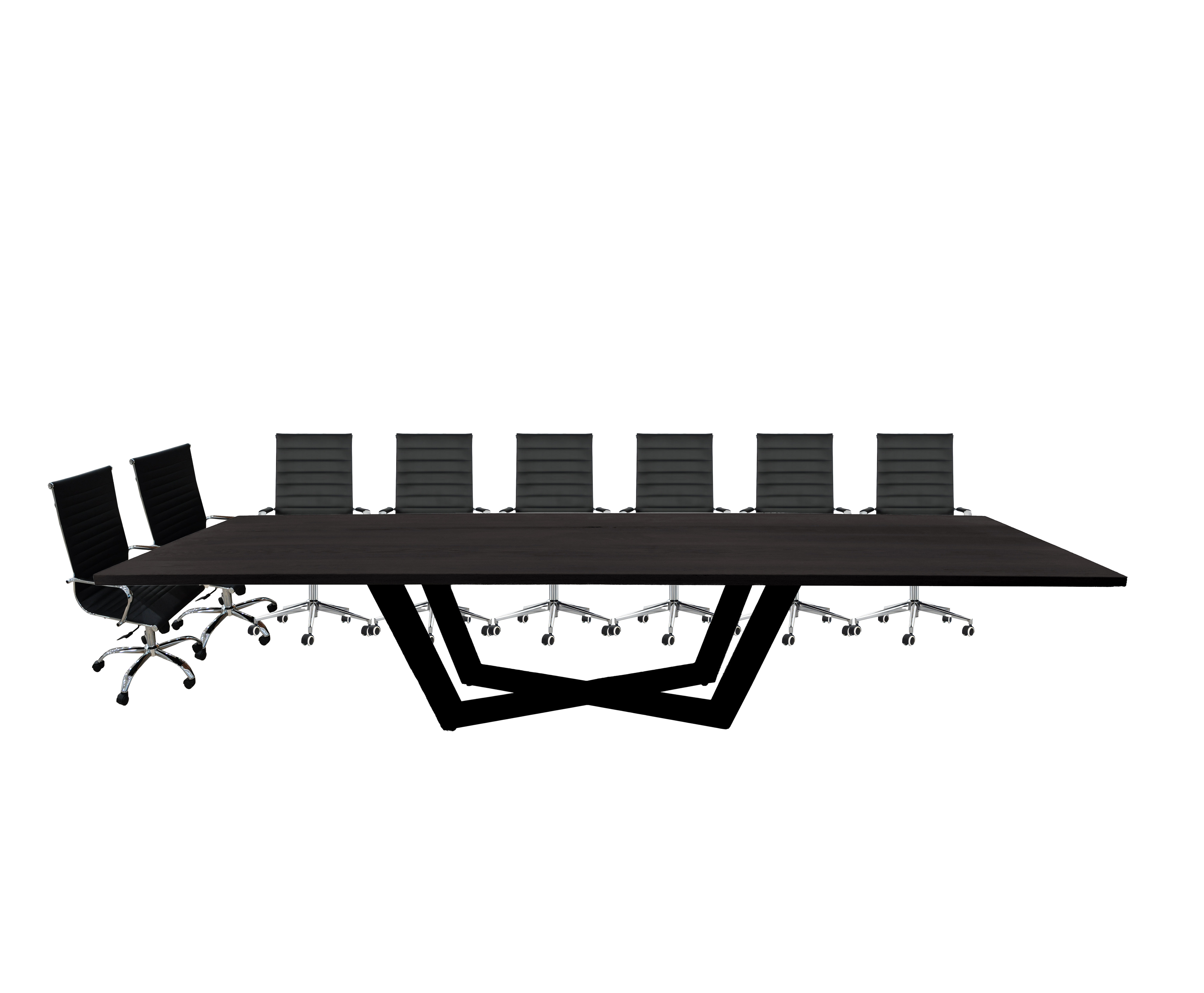 Ebern Designs Thakur 144" Solid White Oak Rectangular Black Conference ...