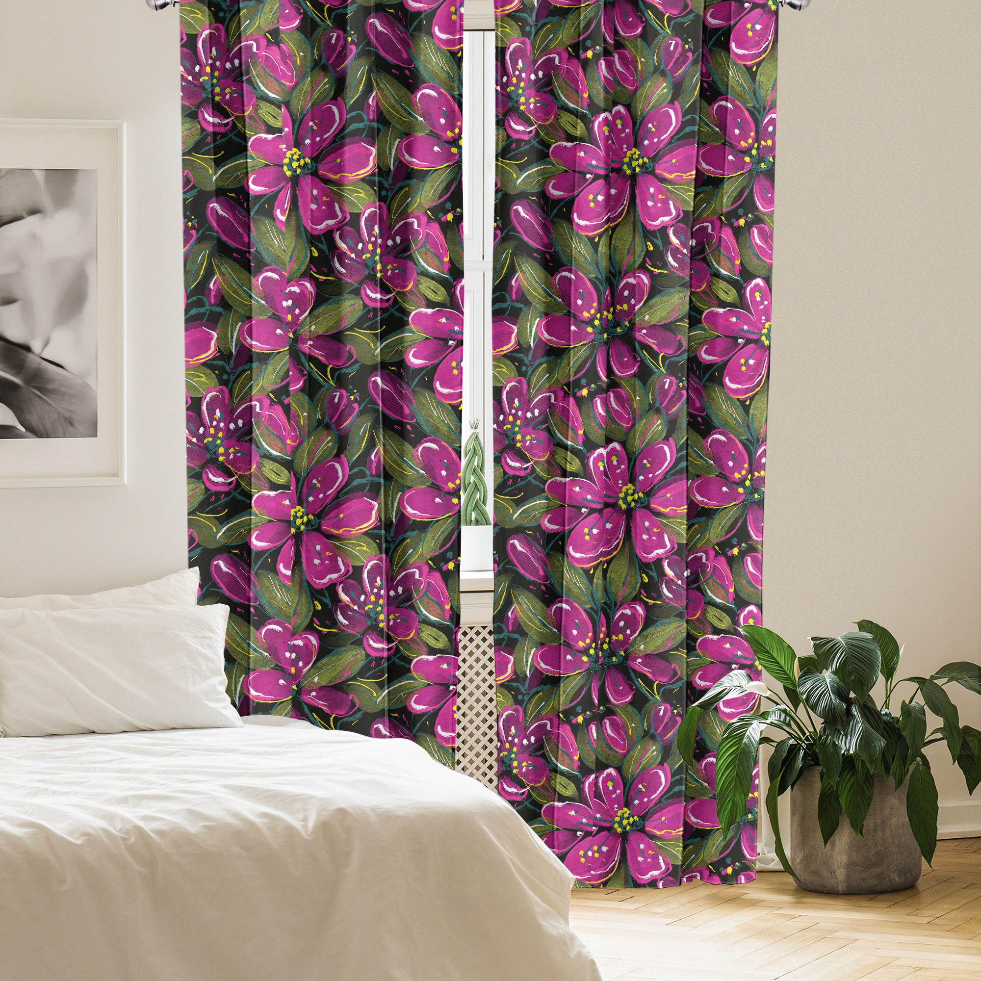 East Urban Home Yarik East Urban Home Floral Curtains Pink Spring ...