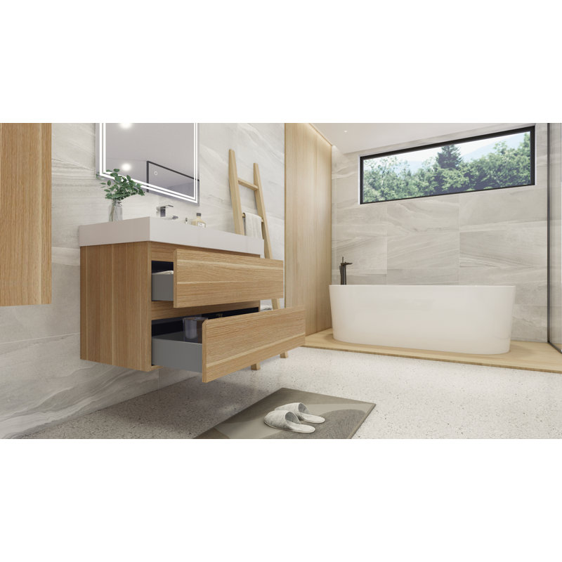 Latitude Run® Carneshia 35" Wall-Mounted Single Bathroom Vanity Set ...