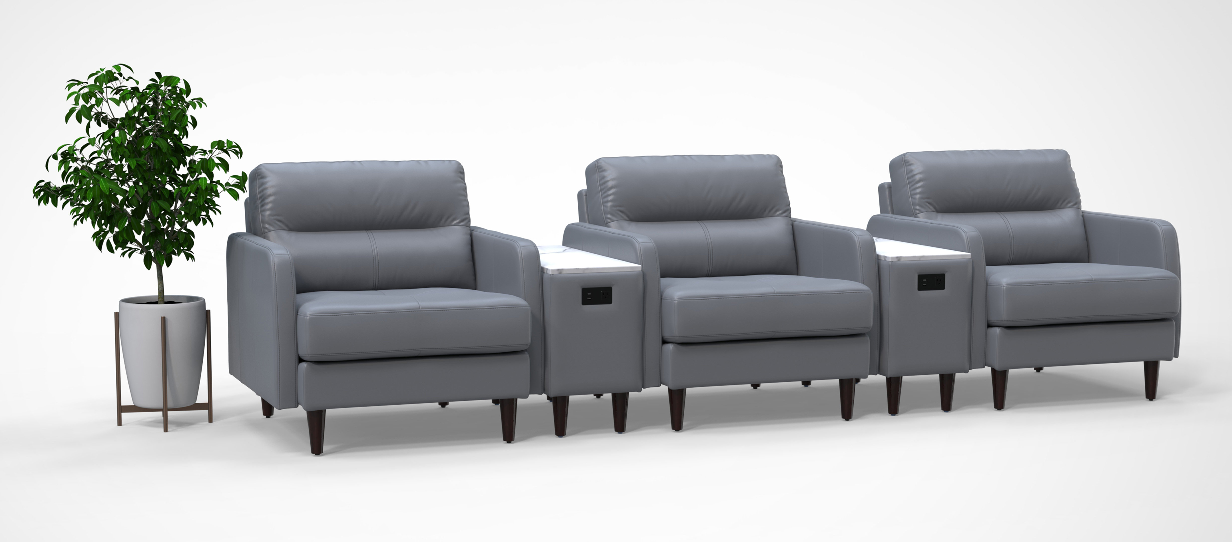 Reunion 3 Person Waiting Room Reception Chairs Set 100% Genuine Leather ...