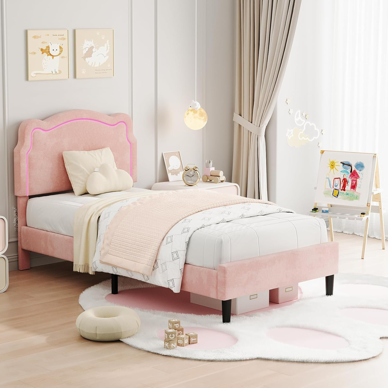 Mercer41 Twin Bed Frame with Upholstered Adjustable Headboard & Smart ...
