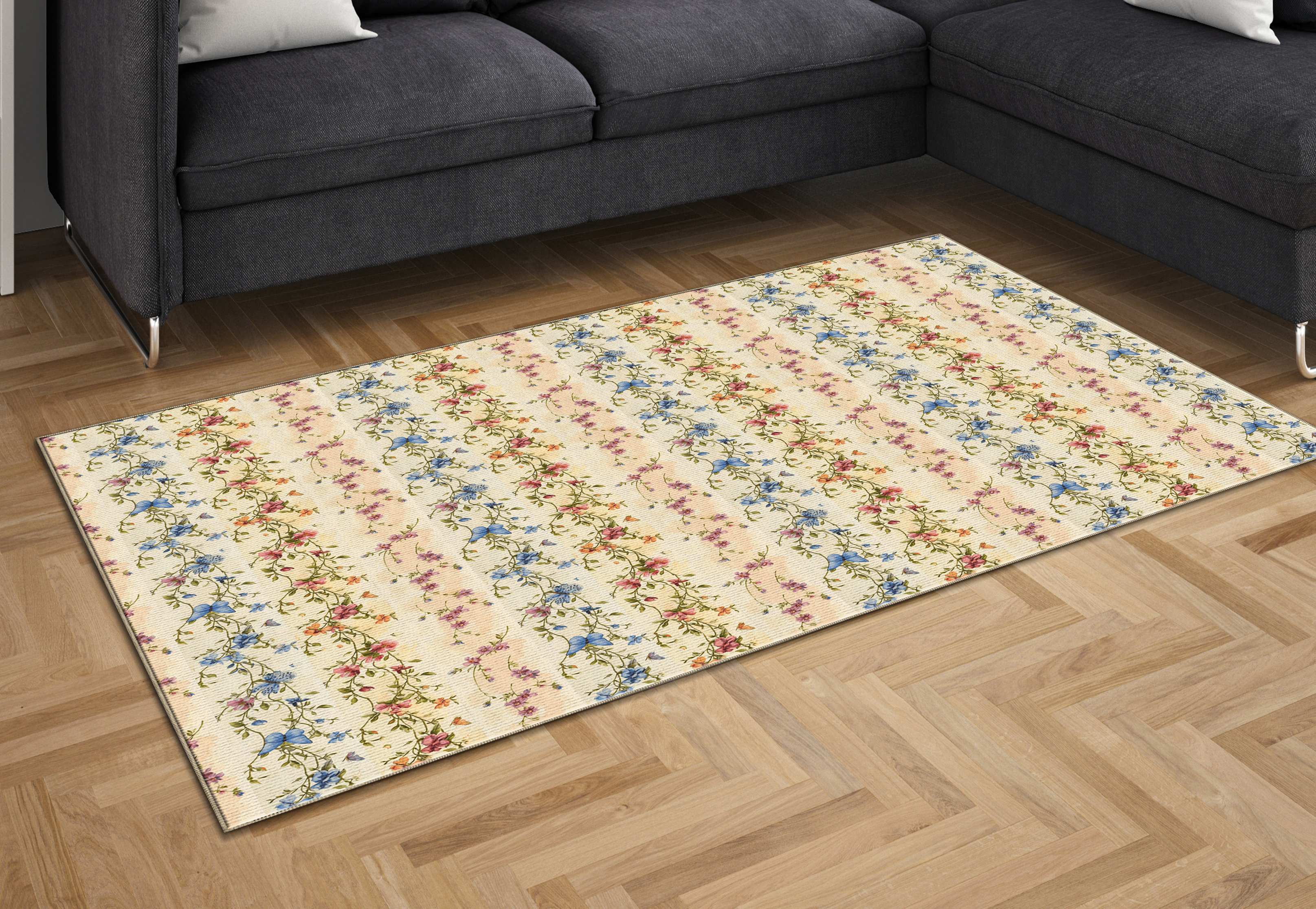 Foundry Select Tifor Floral Cotton Base Decorative Area Rug with Non ...