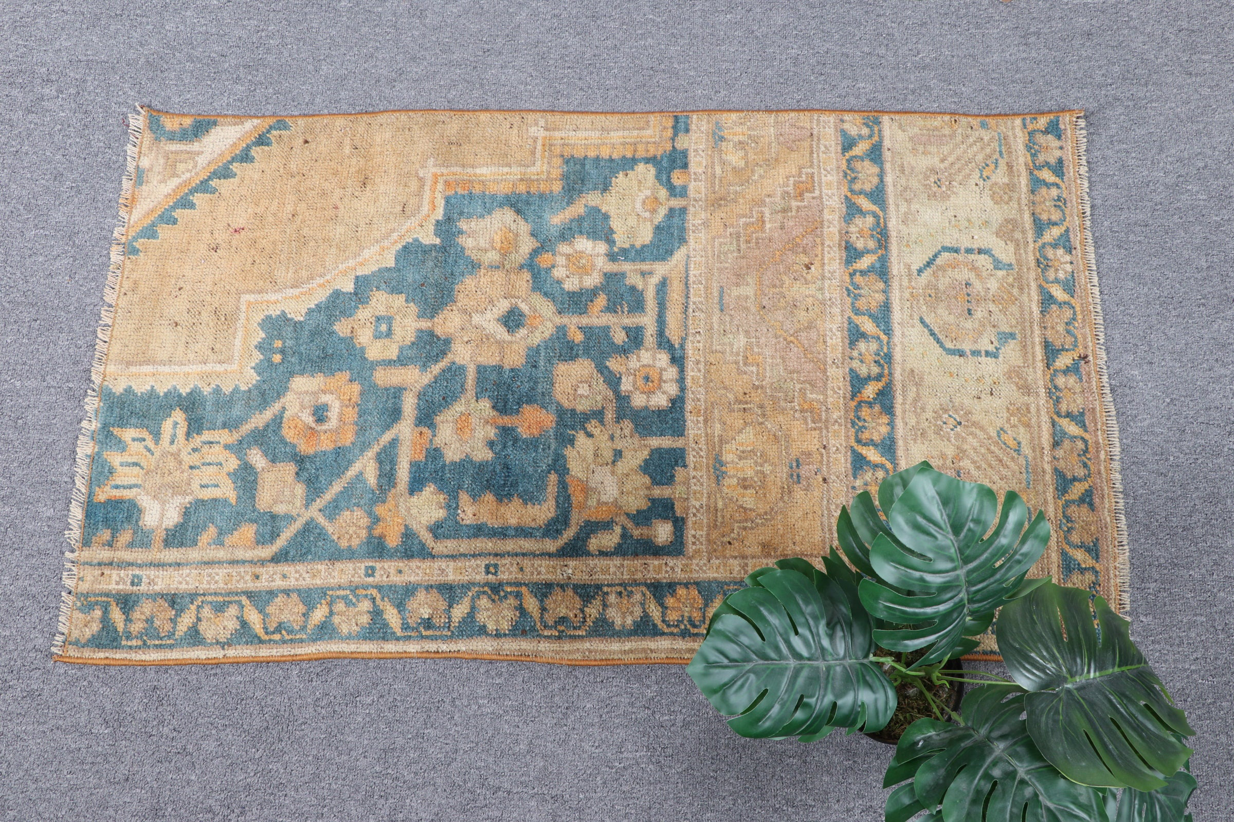 Red Barrel Studio Handwoven Vintage Turkish Door Mat in Blue and Beige ...