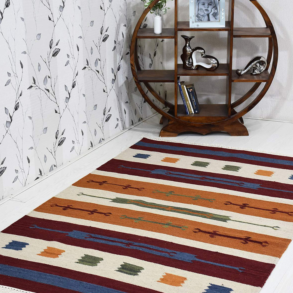 Loon Peak® Clare HAND WOVEN FLAT WEAVE KILIM WOOL ECO-FRIENDLY AREA ...