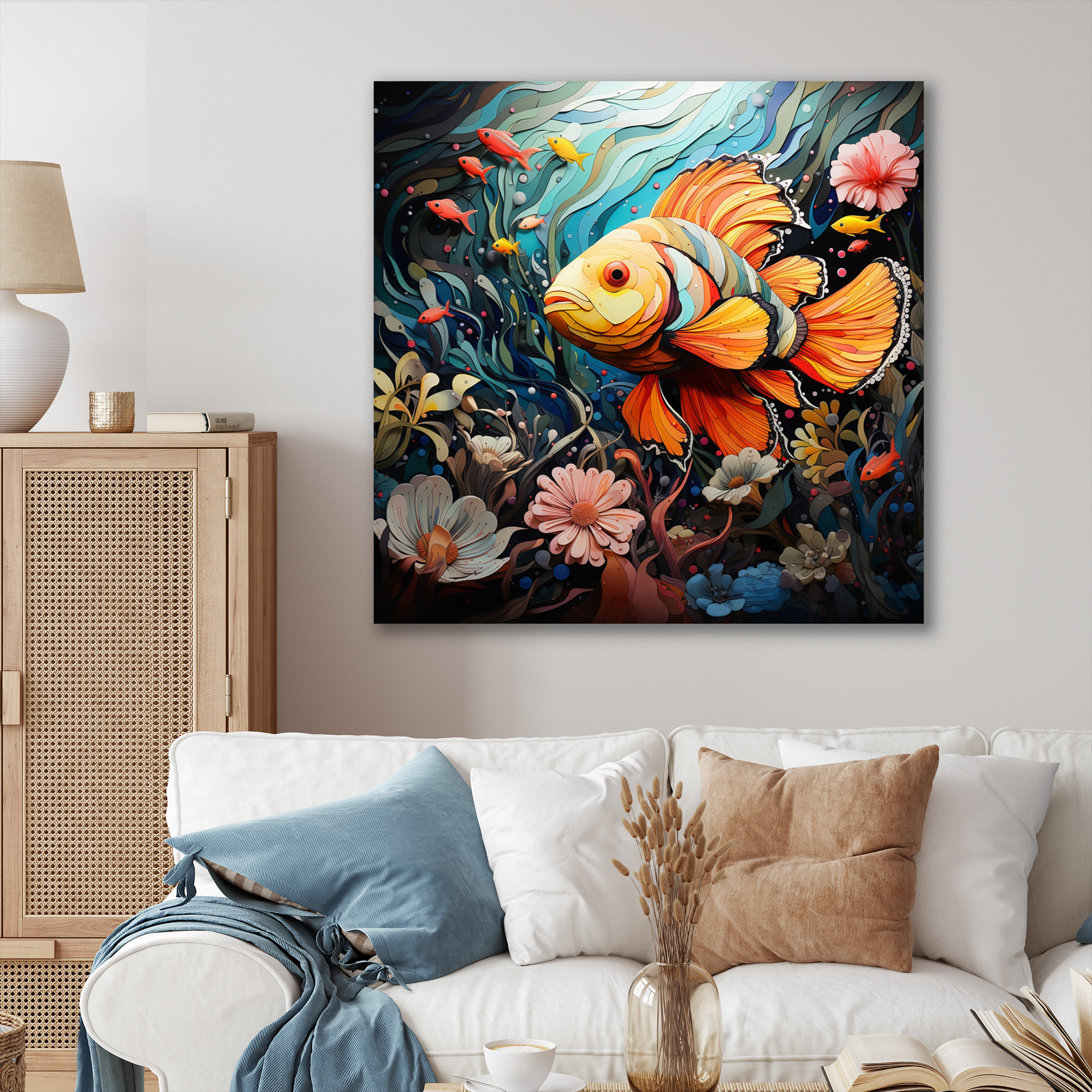 Rosecliff Heights Orange Teal Clownfish Silent Underwater I - Animals ...