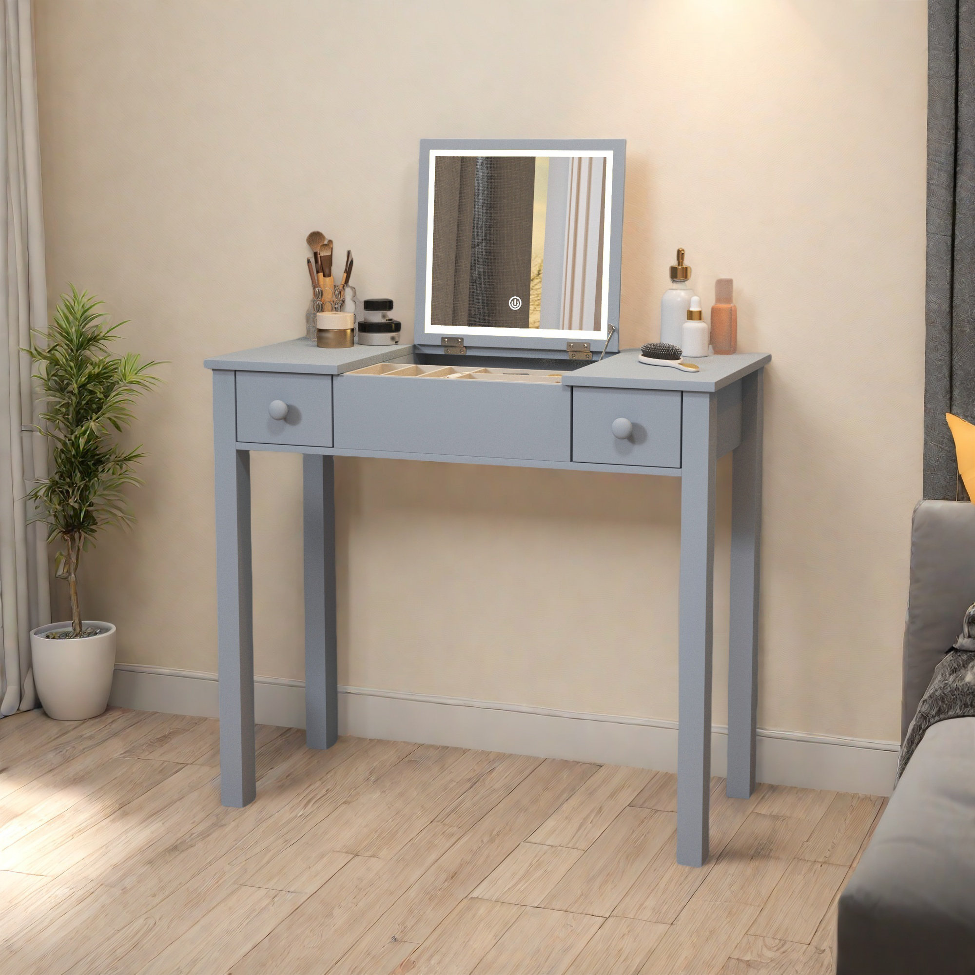 Ivy Bronx Multifunctional Vanity Desk With 3-Level Adjustable Lighting ...