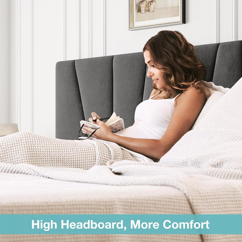 Ebern Designs Bed Frame With Adjustable Headboard, No Box Spring Needed ...