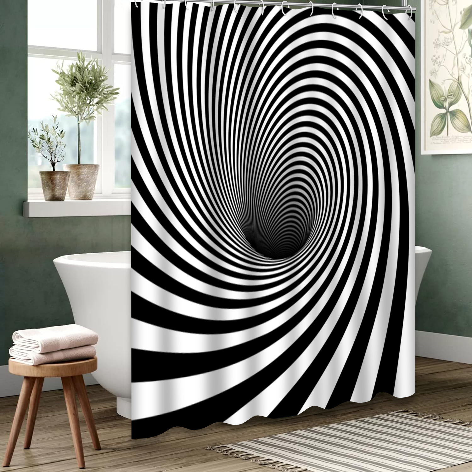 East Urban Home White Vortex Shower Curtain, 72 in, 12 Hooks ...
