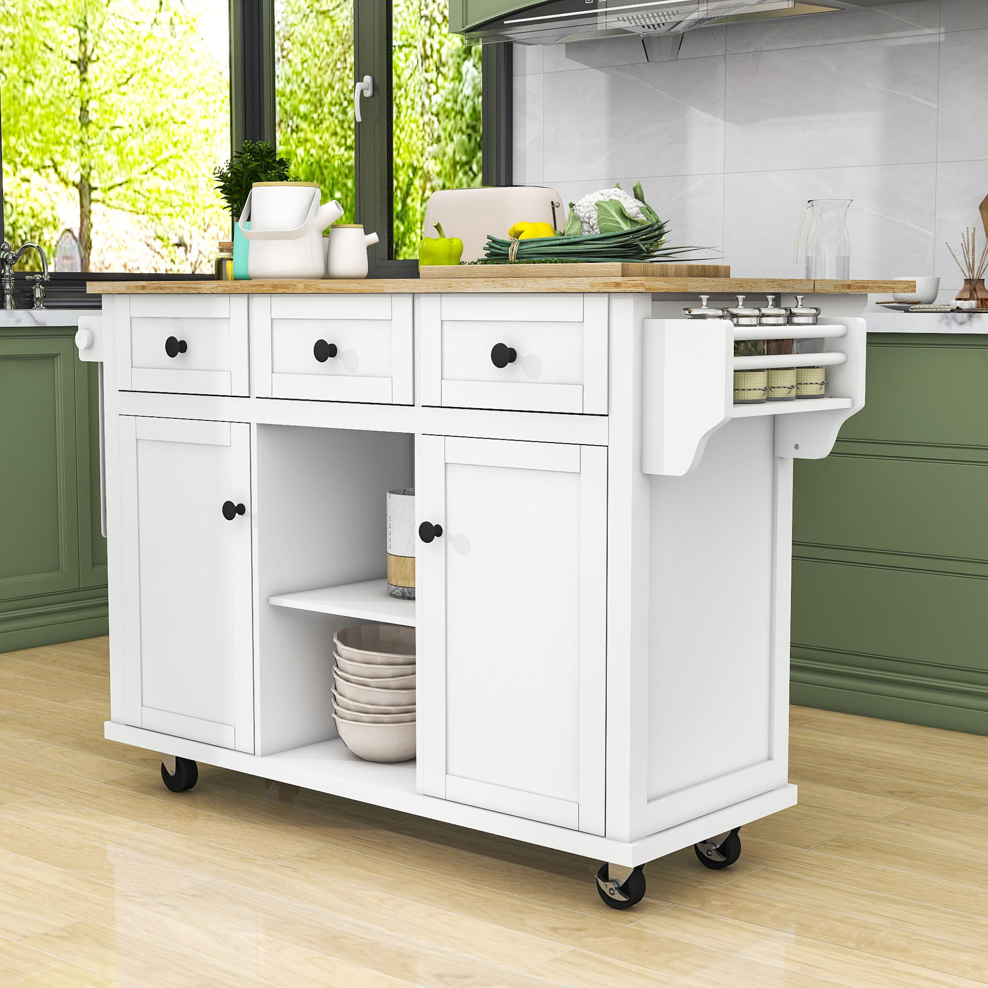 Wildon Home® Dyches Kitchen Island with Storage Cabinet and 3 Drawers ...