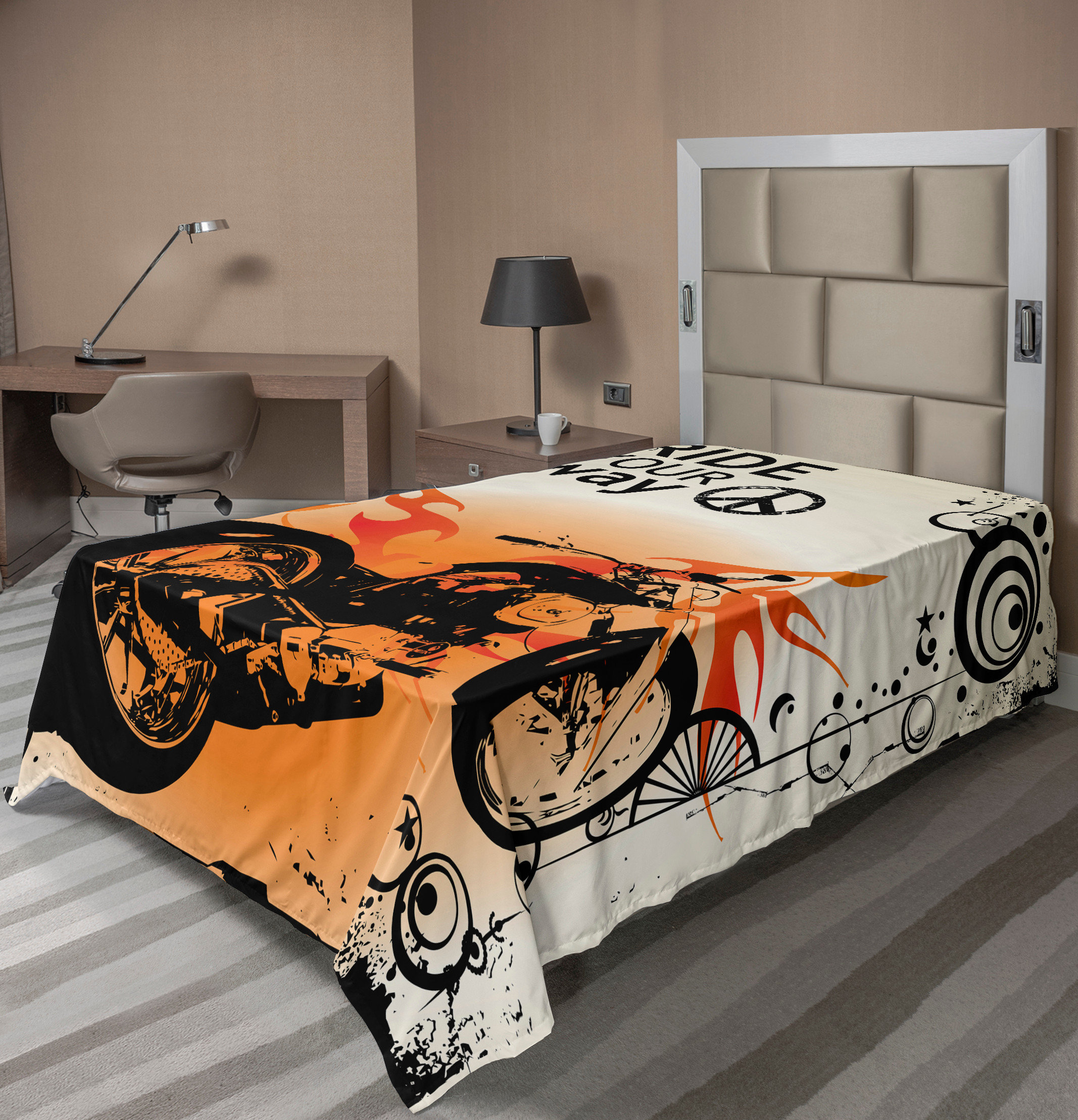 Ambesonne Orange Black Top Flat Sheet Freedom Theme Sign Black Orange ...