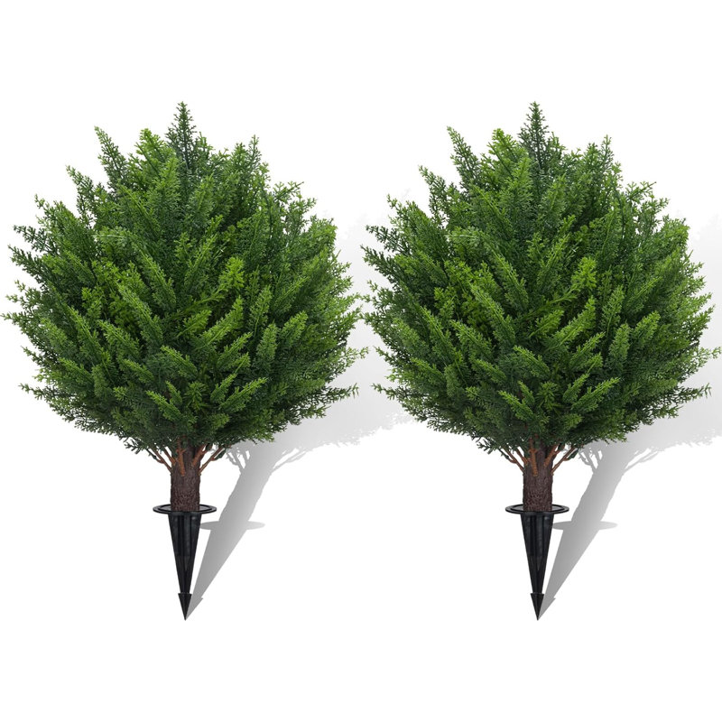 Primrue Artificial Cedar Topiary Ball Trees With Ground Spike, Set Of 2 ...