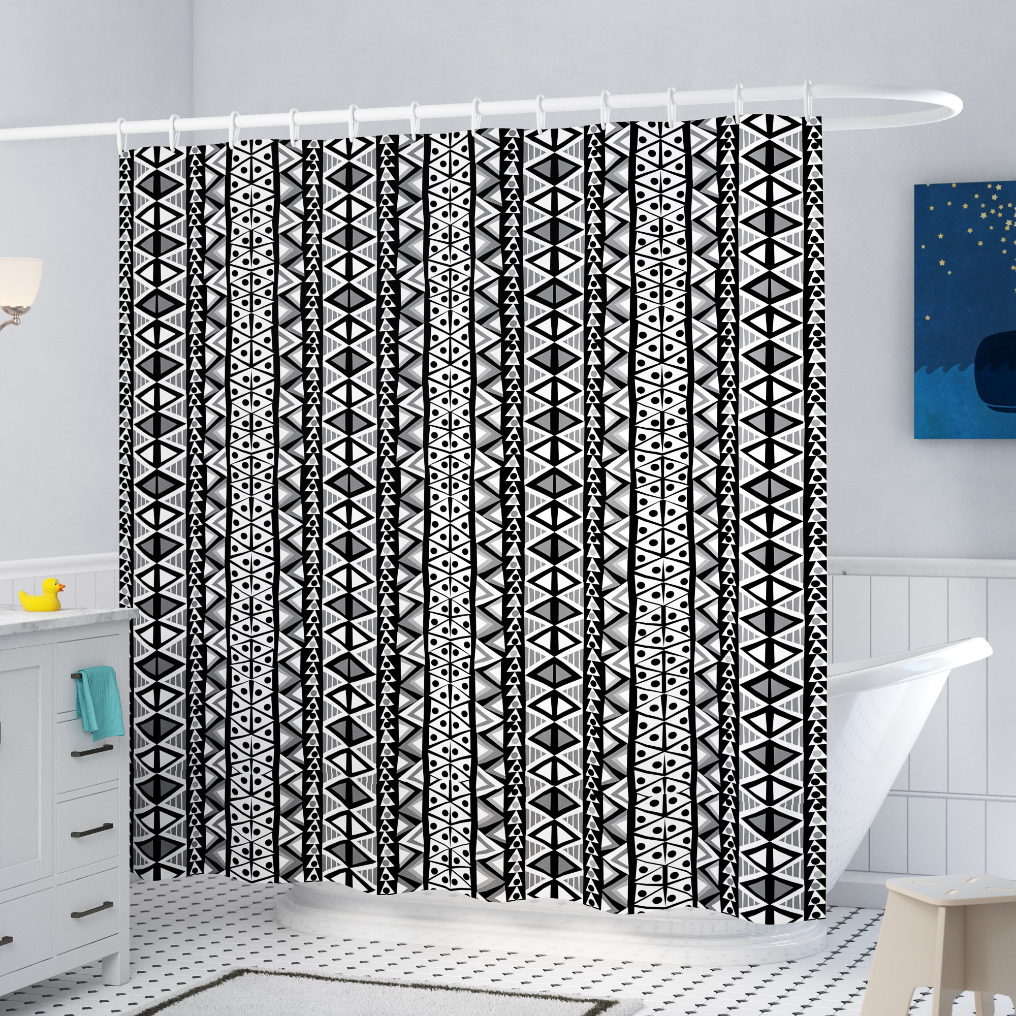 Wrought Studio™ Becket Ethnic Boho Aztec Decor Shower Curtain + Hooks ...